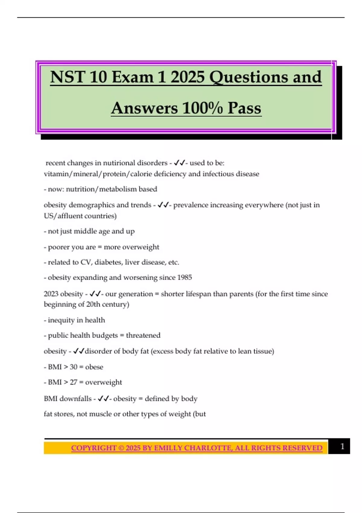 NST 10 Exam 1 2025 Questions and Answers 100% Pass - NST - Stuvia US