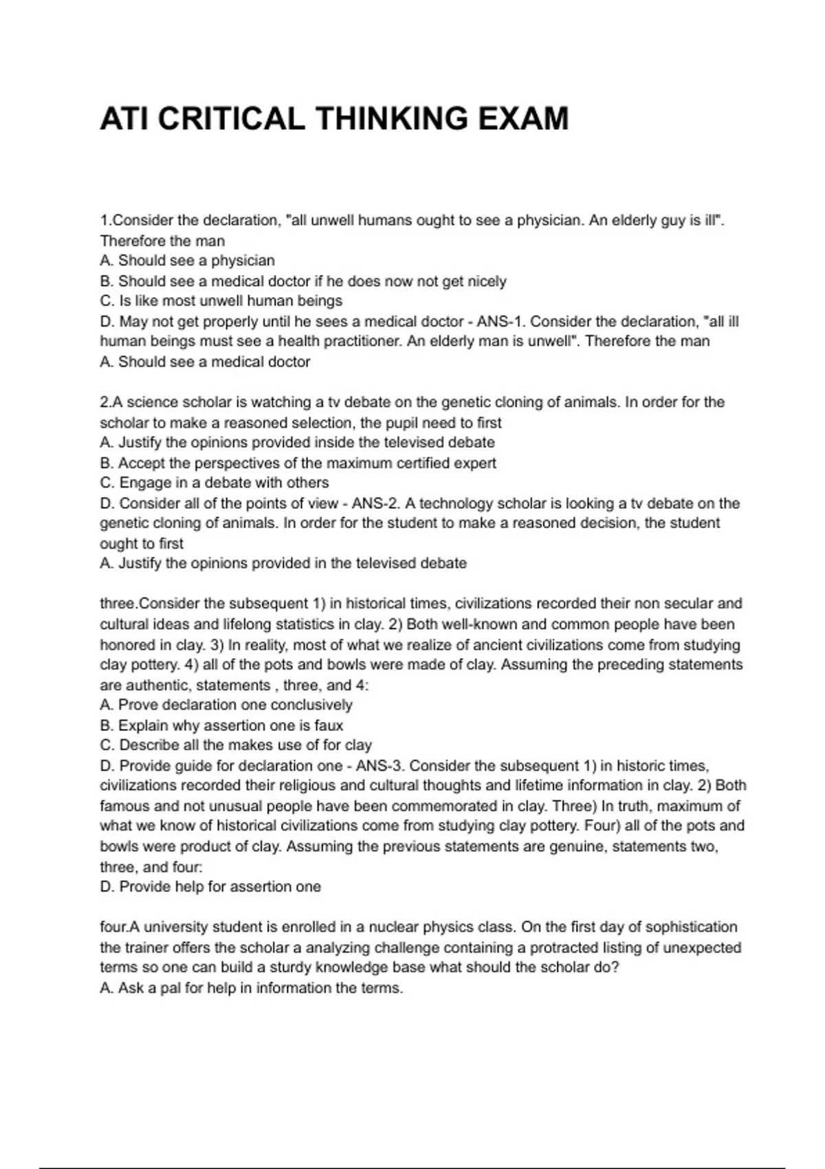 ATI Critical Thinking Exams (2025/2026 NEWEST UPDATE) COMPLETE ...