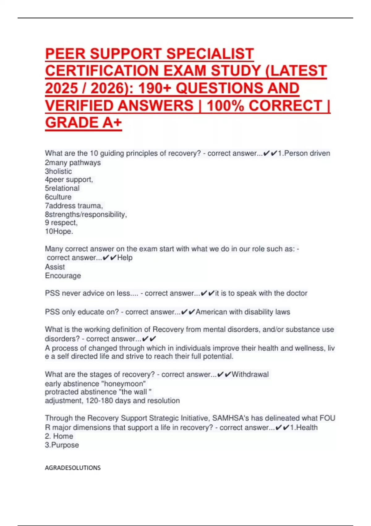 PEER SUPPORT SPECIALIST CERTIFICATION EXAM STUDY (LATEST 2025 / 2026 ...