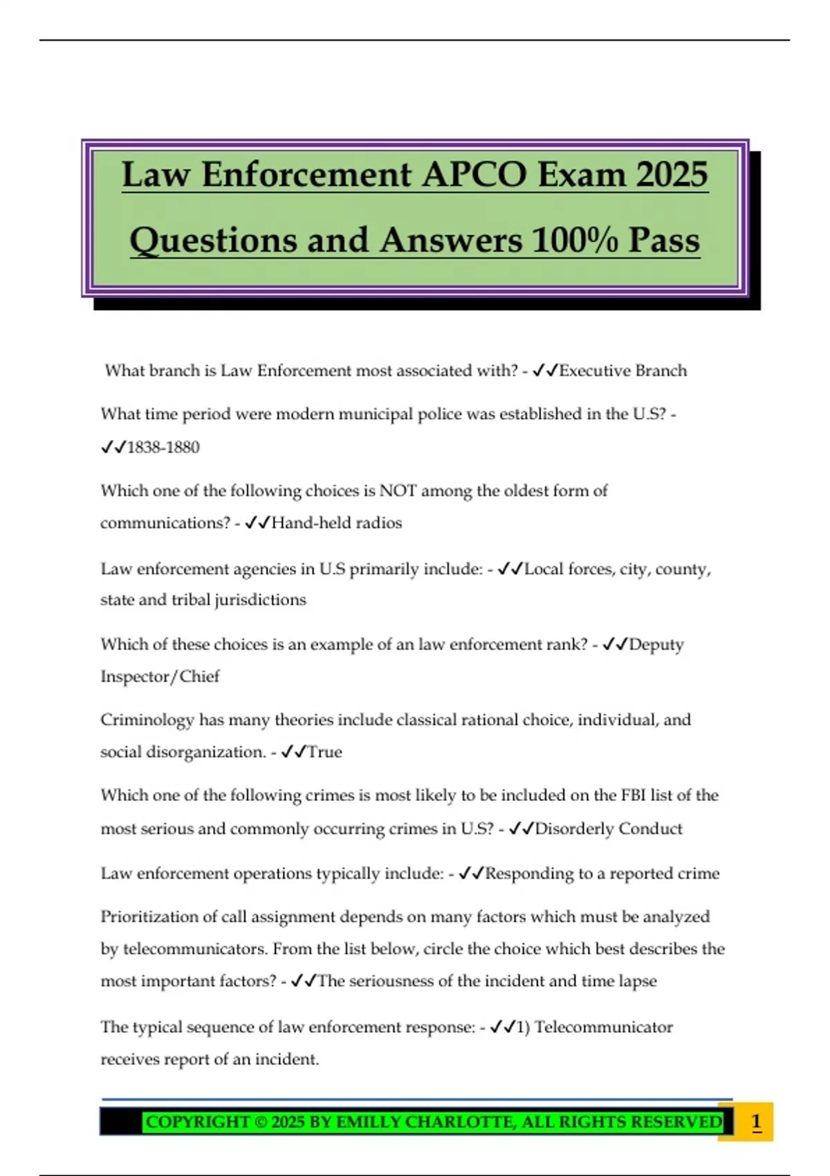 Law Enforcement APCO Exam 2025 Questions and Answers 100% Pass - APCO ...