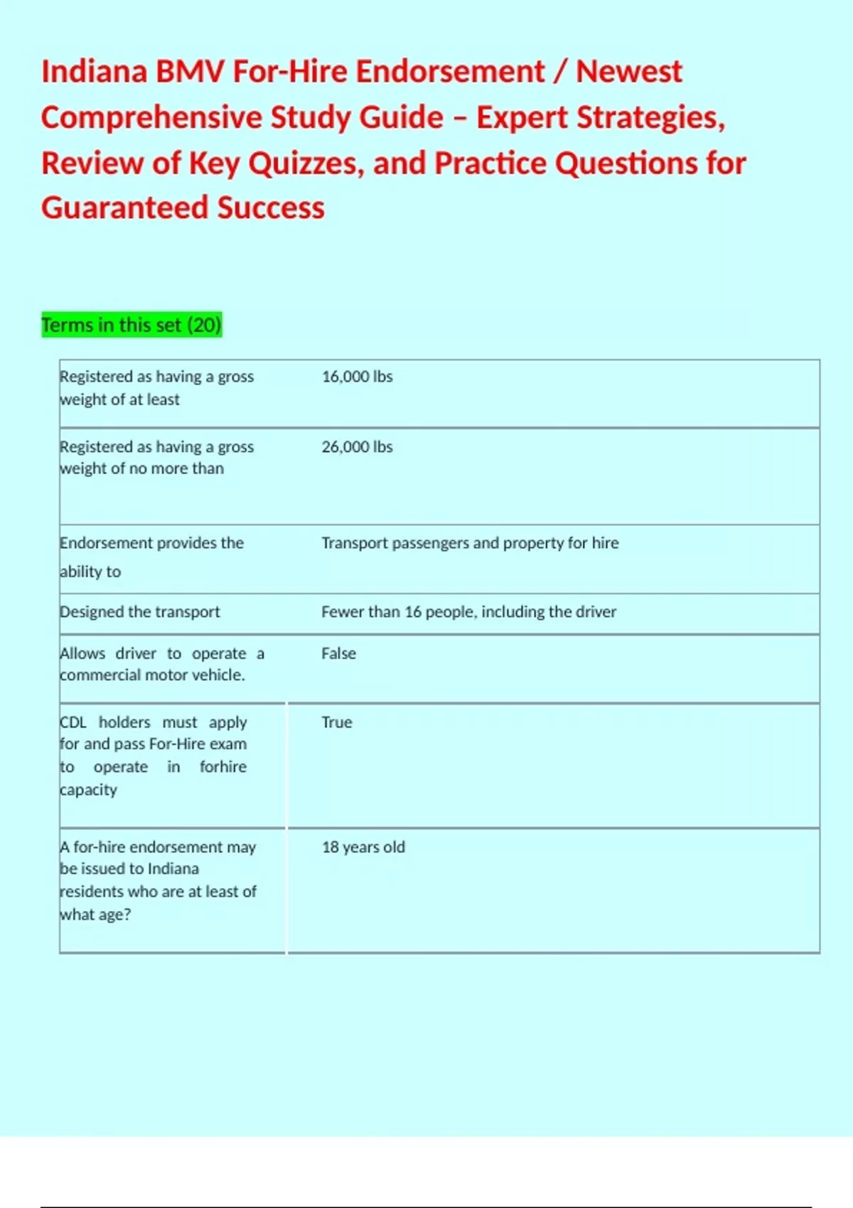 Indiana BMV For-Hire Endorsement / Indiana BMV Practice Permit Test ...