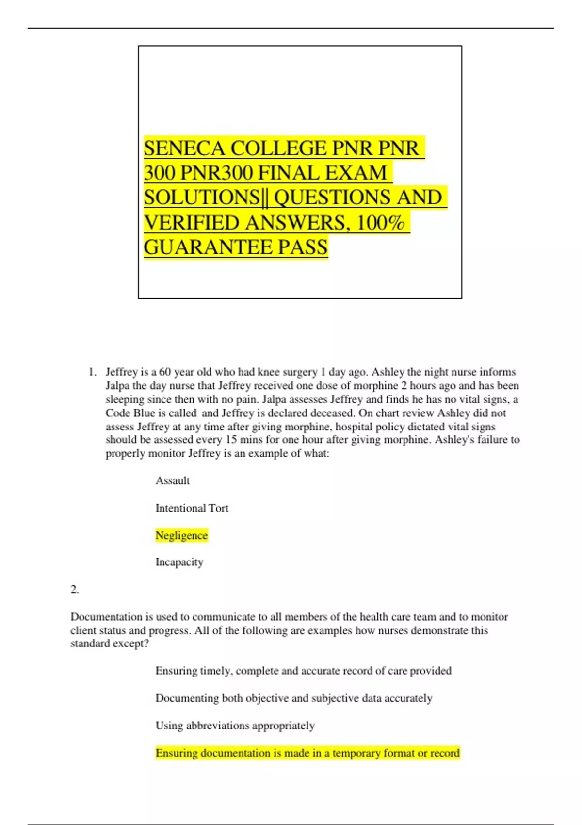 SENECA COLLEGE PNR PNR 300 PNR300 FINAL EXAM SOLUTIONS|| QUESTIONS AND ...