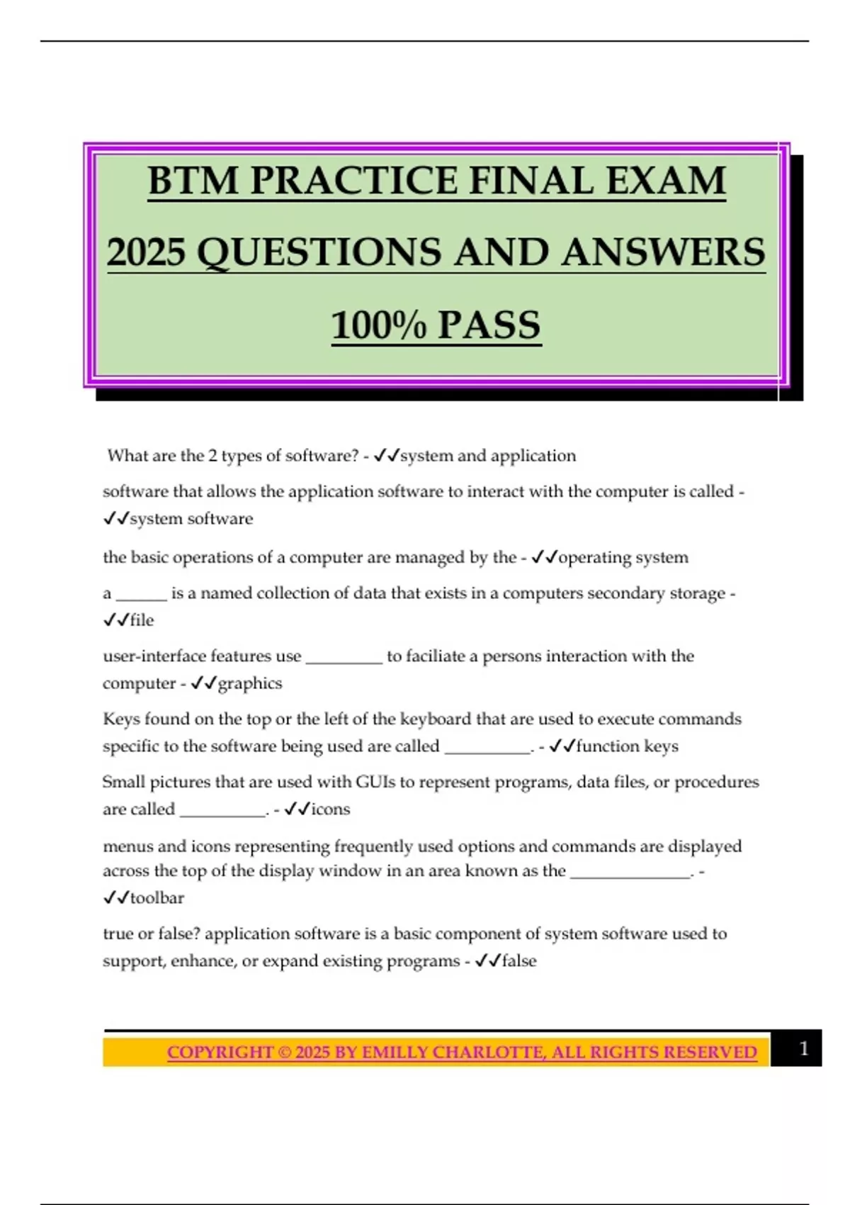 BTM PRACTICE FINAL EXAM 2025 QUESTIONS AND ANSWERS 100% PASS - BTM - Stuvia US
