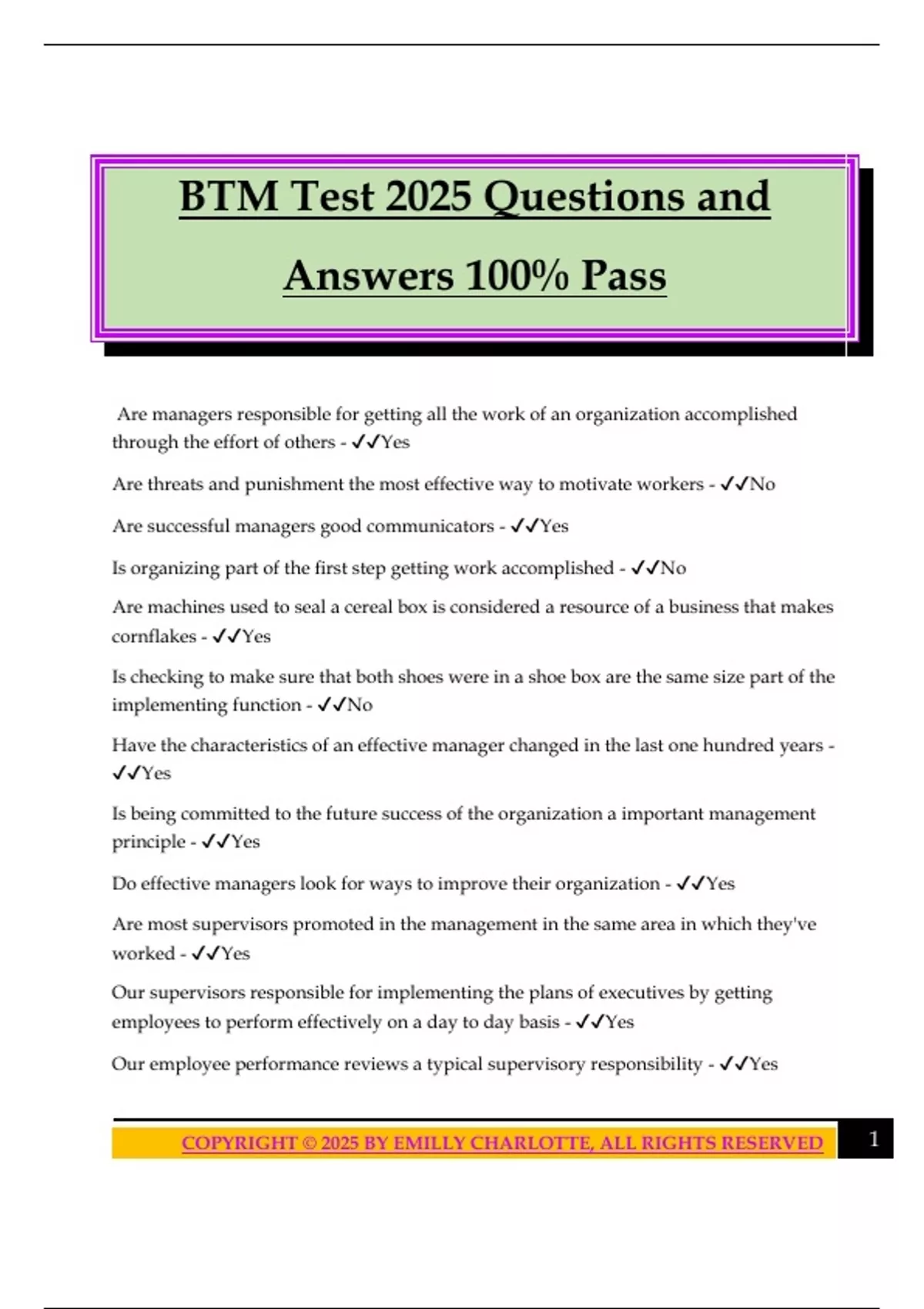 BTM Test 2025 Questions and Answers 100% Pas - BTM - Stuvia US