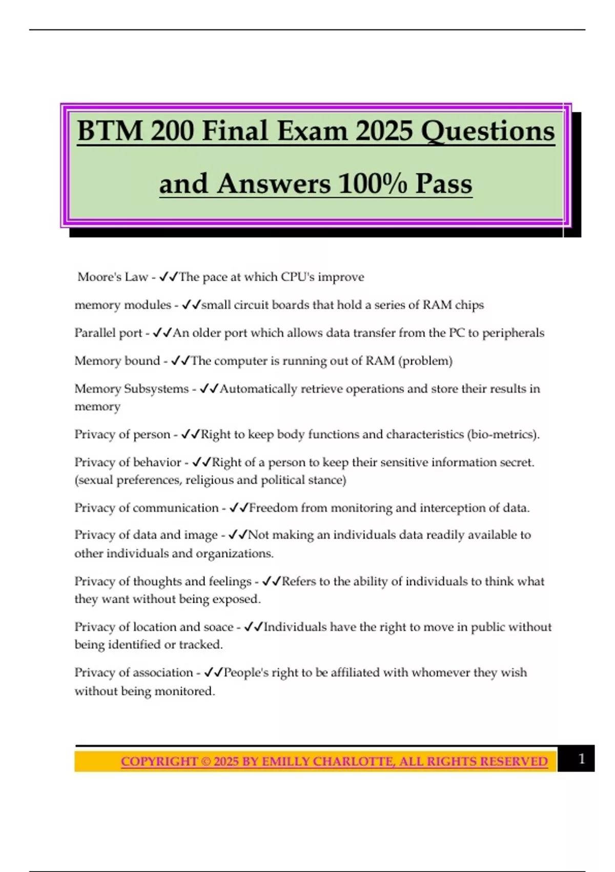 BTM 200 Final Exam 2025 Questions and Answers 100% Pass - BTM - Stuvia US