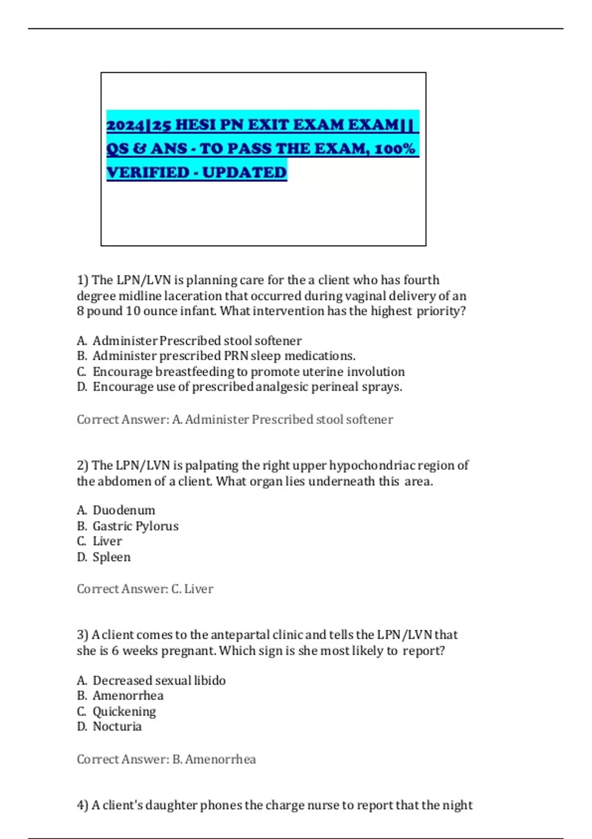 2024|25 HESI PN EXIT EXAM EXAM|| QS & ANS - TO PASS THE EXAM, 100% VERIFIED - UPDATED - Hesi pn ...