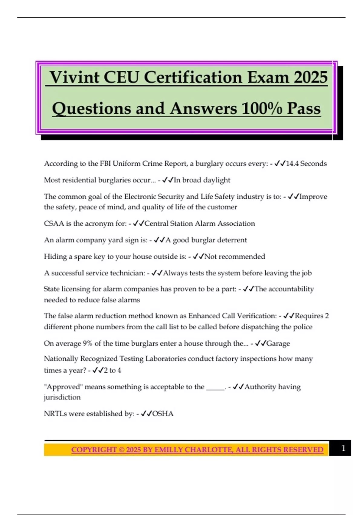 Vivint CEU Certification Exam 2025 Questions and Answers 100% Pass ...