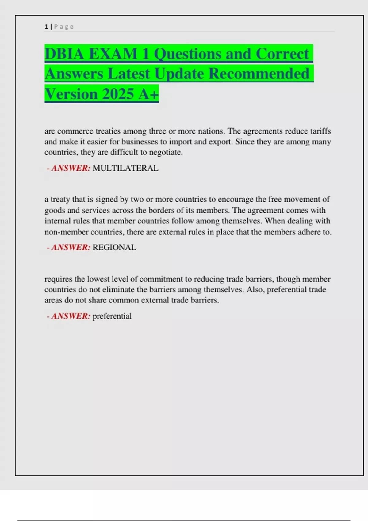 DBIA EXAM 1 Questions and Correct Answers Latest Update Recommended ...