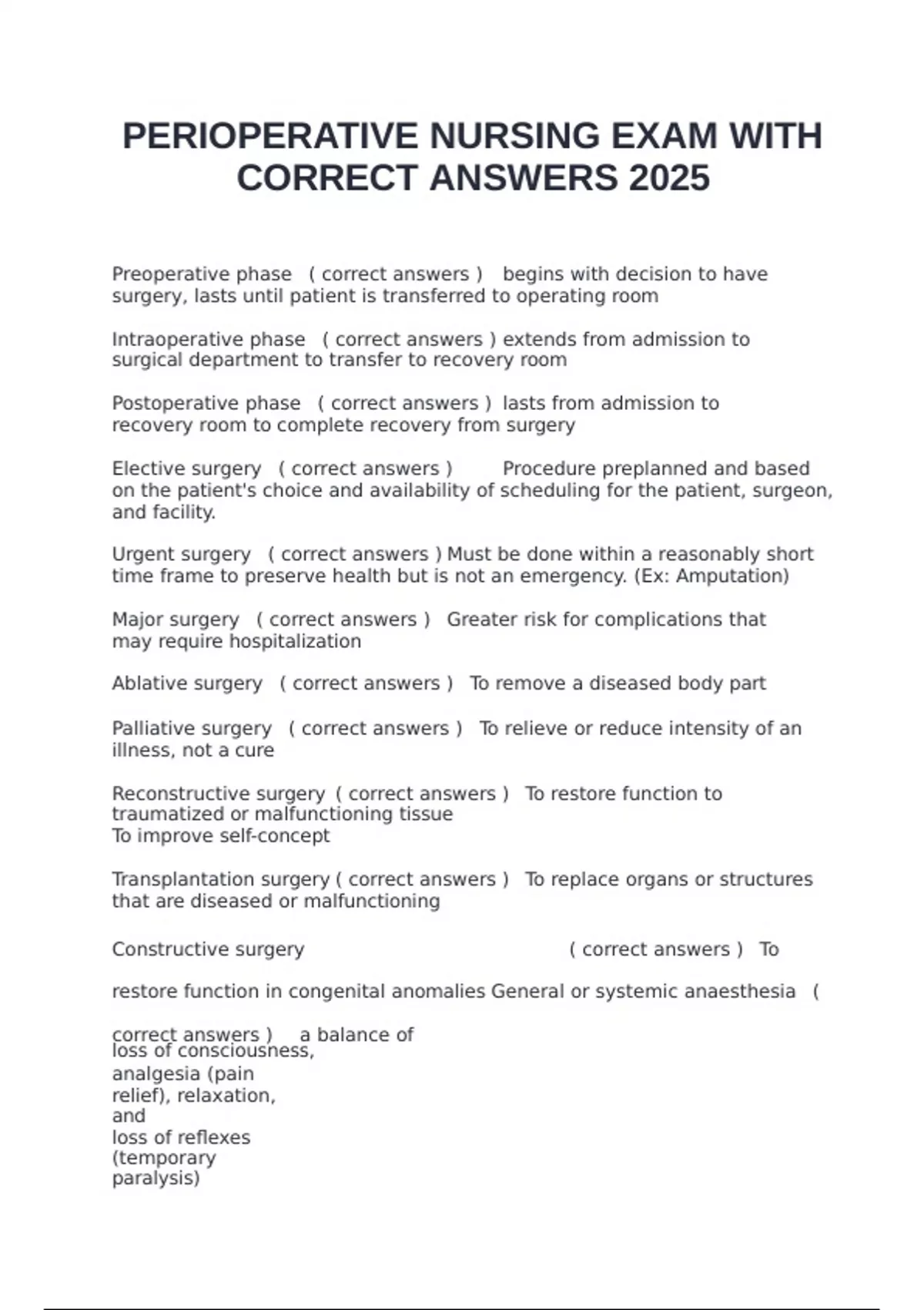 PERIOPERATIVE NURSING EXAM WITH CORRECT ANSWERS 2025 - PERIOPERATIVE ...
