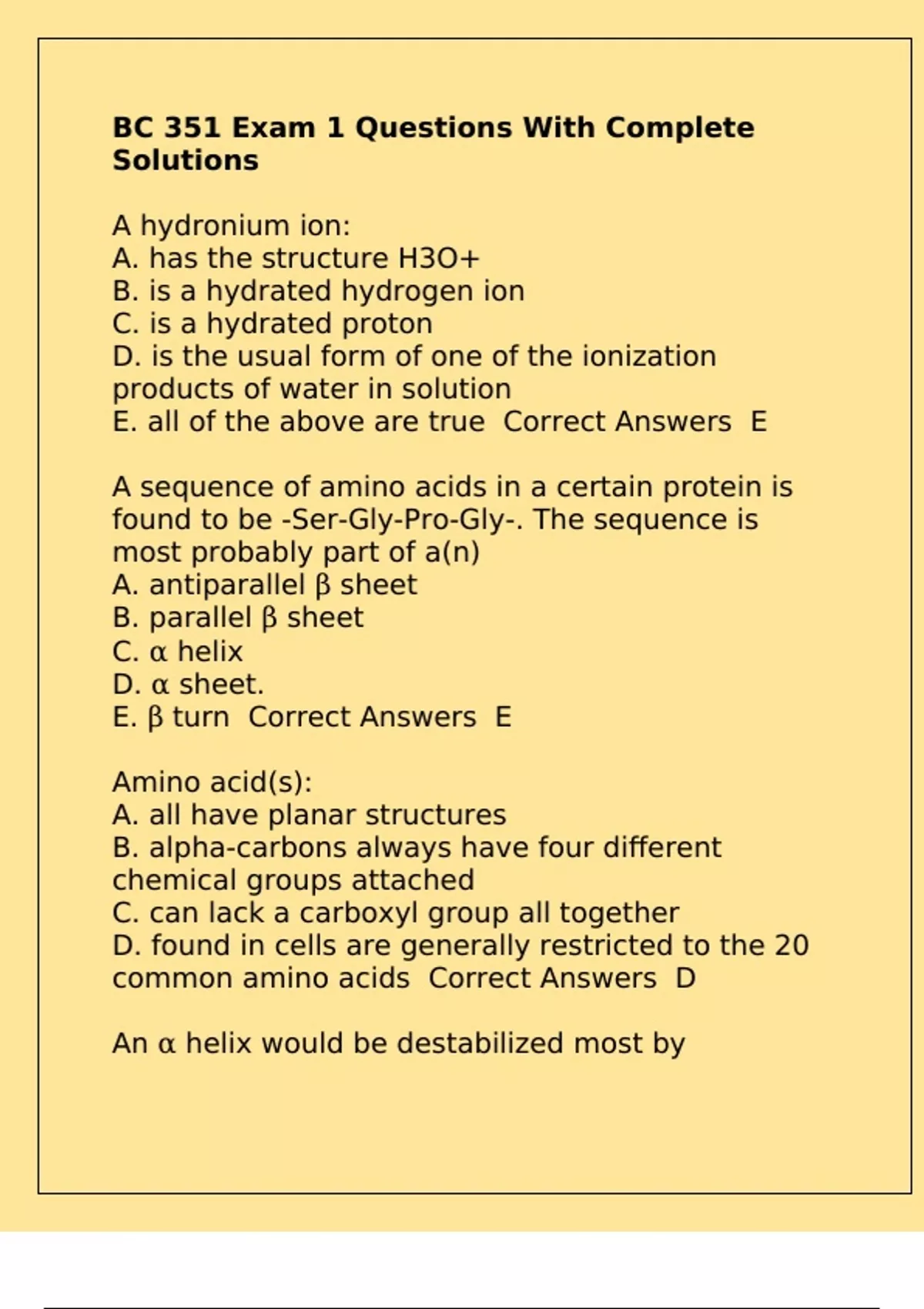 BC 351 Exam 1 Questions With Complete Solutions - BC 351 - Stuvia US