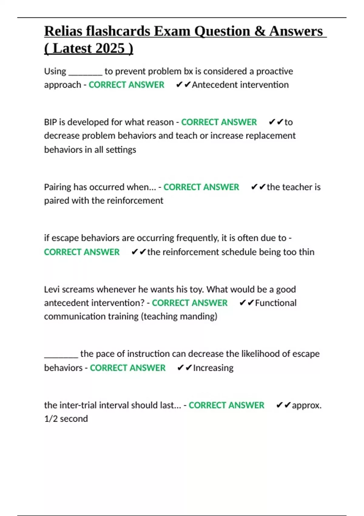 Relias flashcards Exam Question & Answers ( Latest 2025 ).docx - Relias ...