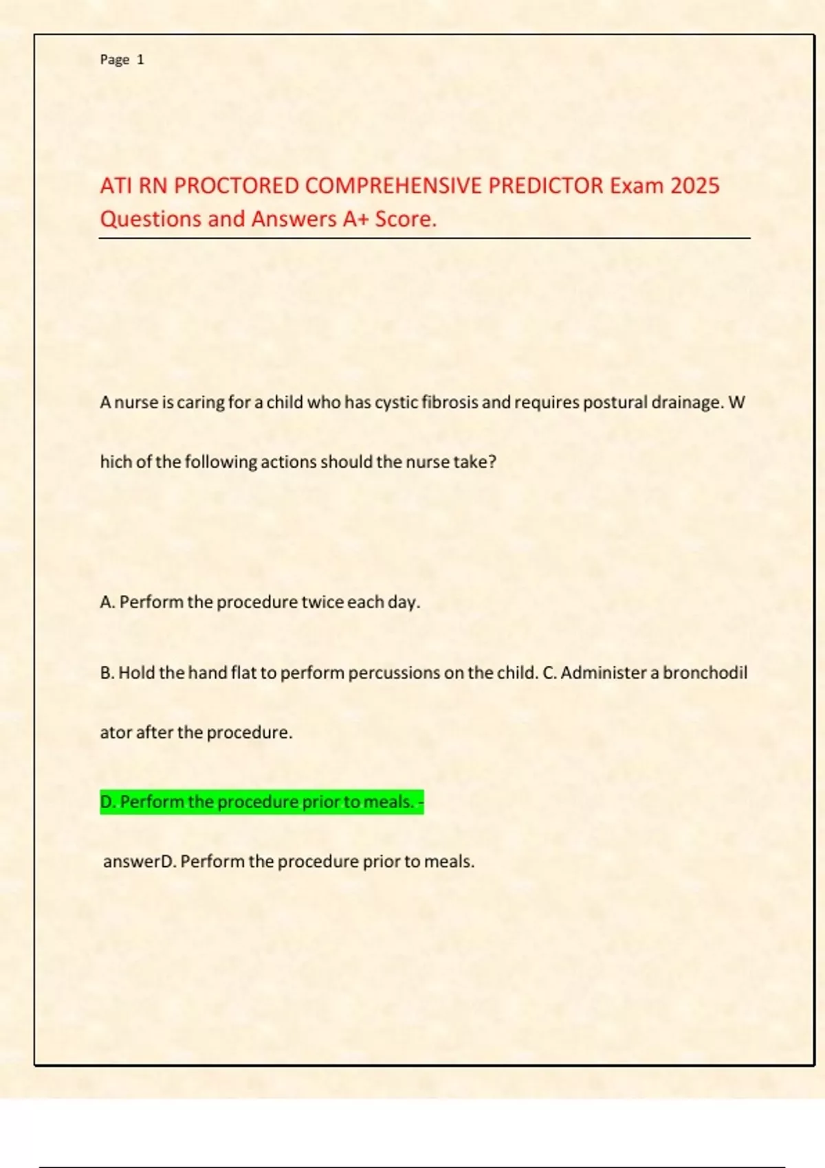 ATI RN PROCTORED COMPREHENSIVE PREDICTOR Exam 2025 Questions and ...