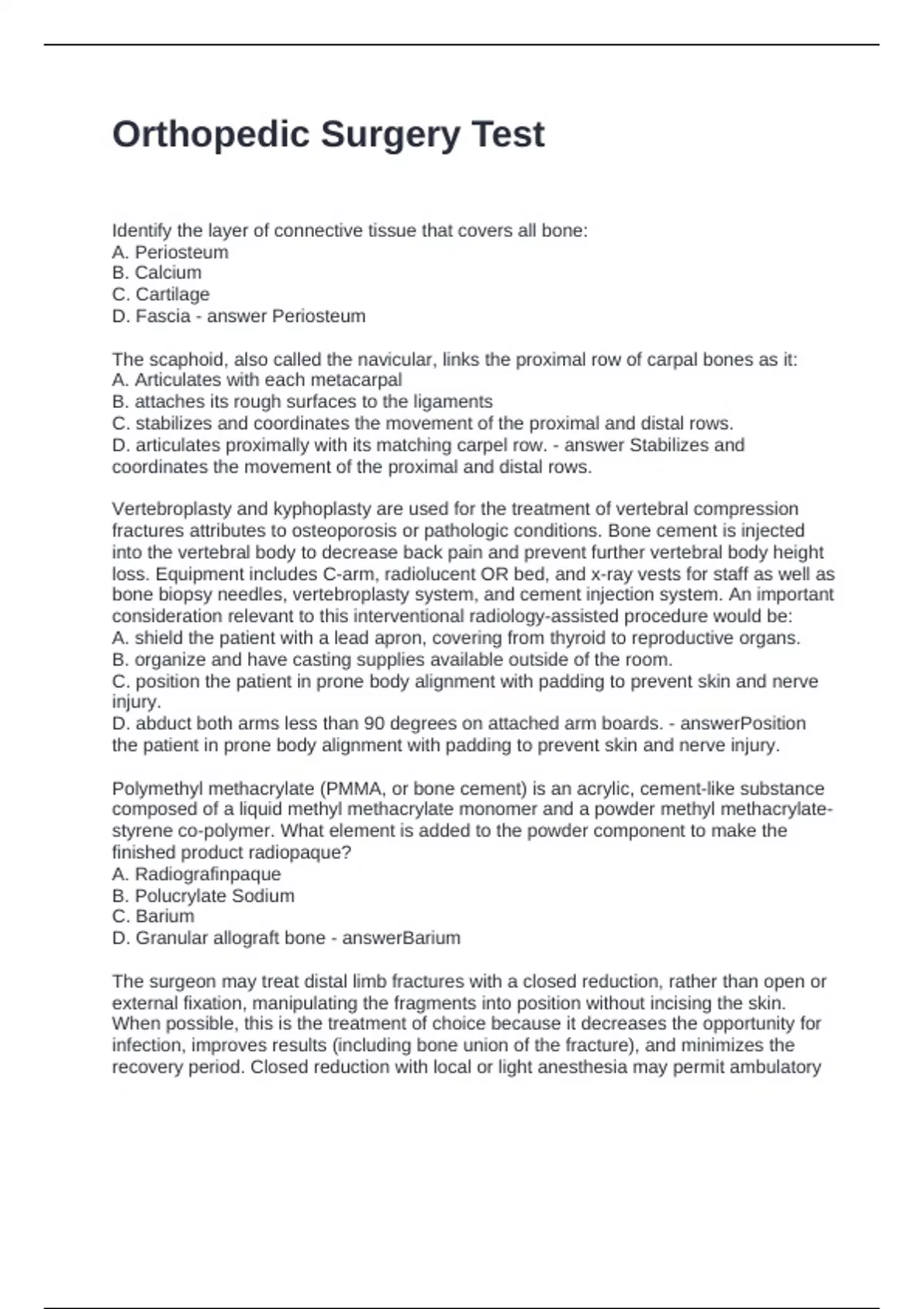 Orthopedic Surgery Test Questions and Answers - Orthopedic - Stuvia US
