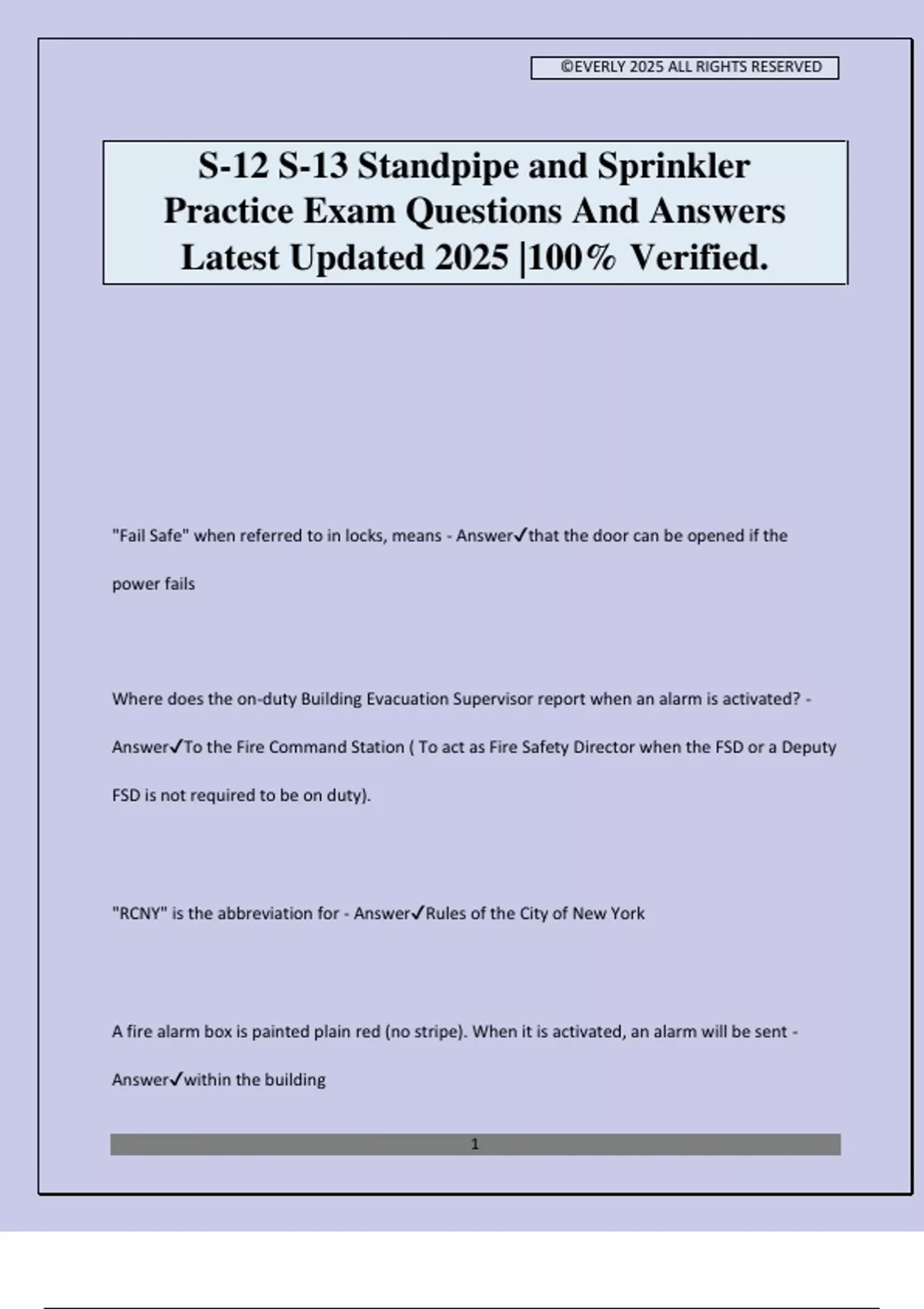 S-12 S-13 Standpipe and Sprinkler Practice Exam Questions And Answers ...