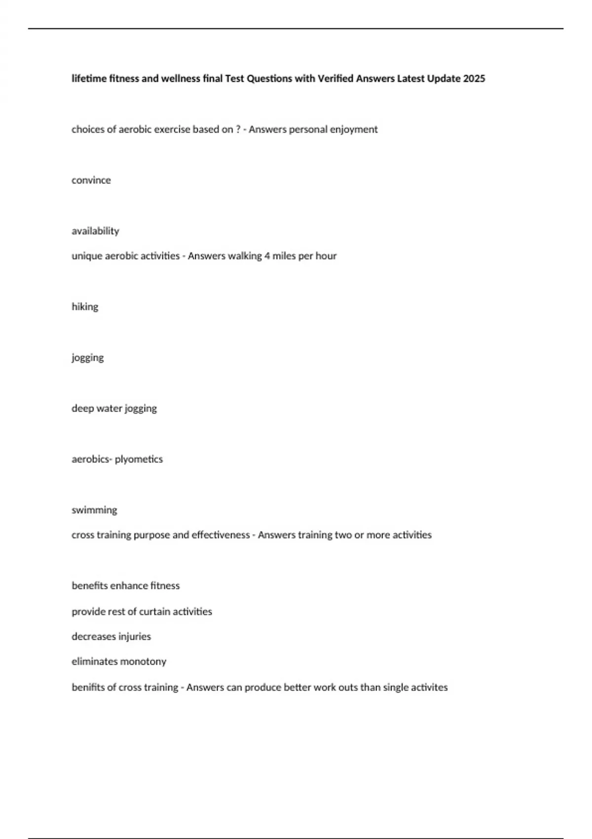 lifetime fitness and wellness final Test Questions with Verified ...