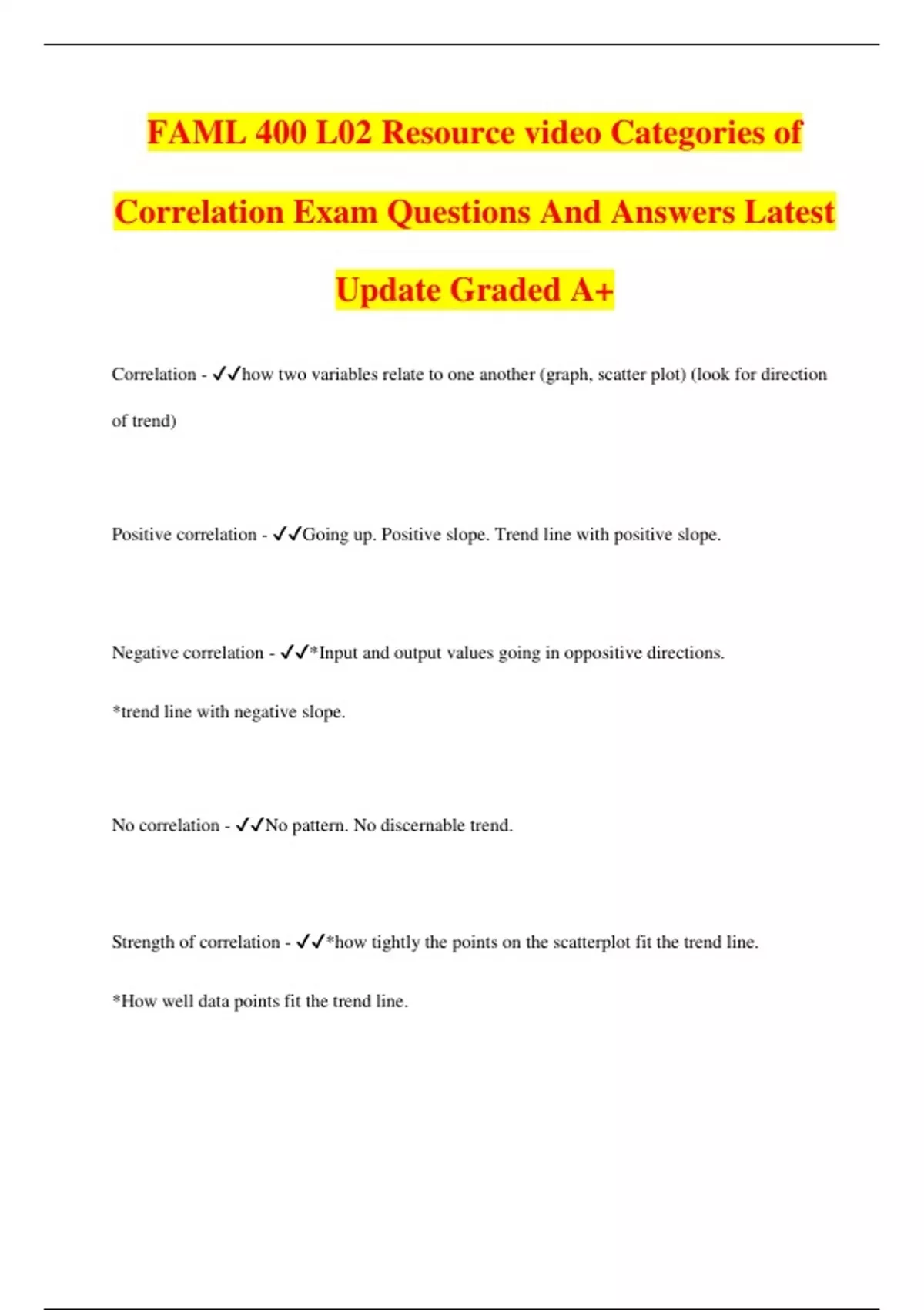 FAML 400 L02 Resource video Categories of Correlation Exam Questions ...