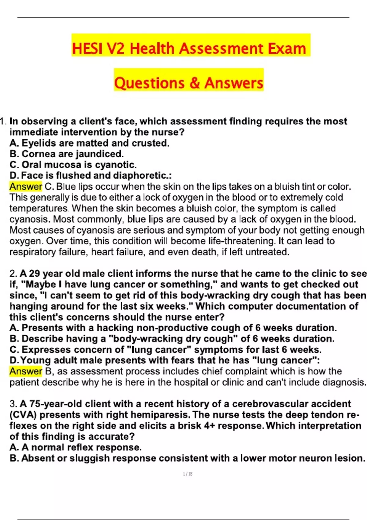 HESI V2 Health Assessment Exam 2025 Actual with Questions & Answers ...
