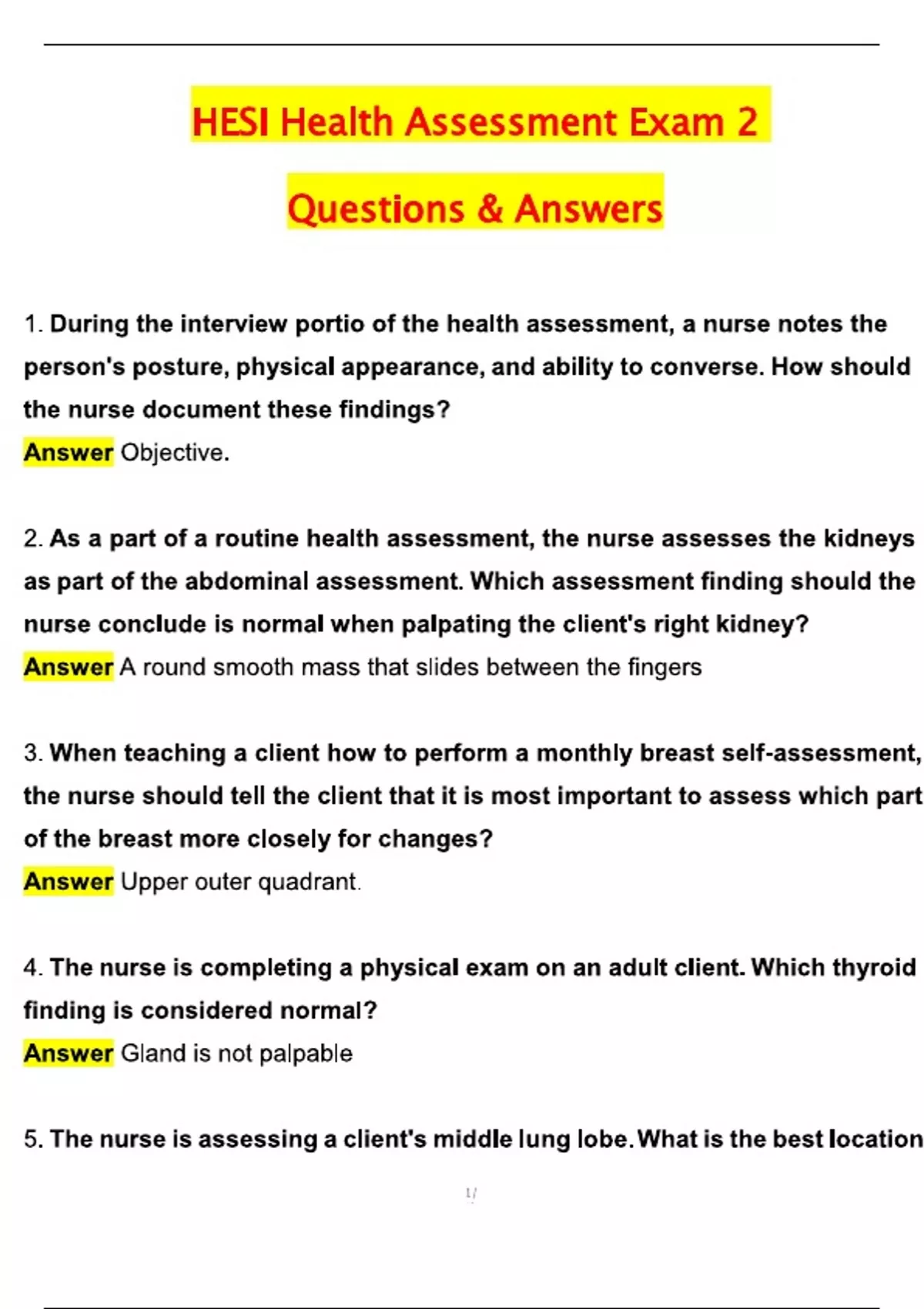 HESI Health Assessment Exam 2 2025 Actual with Questions & Answers ...