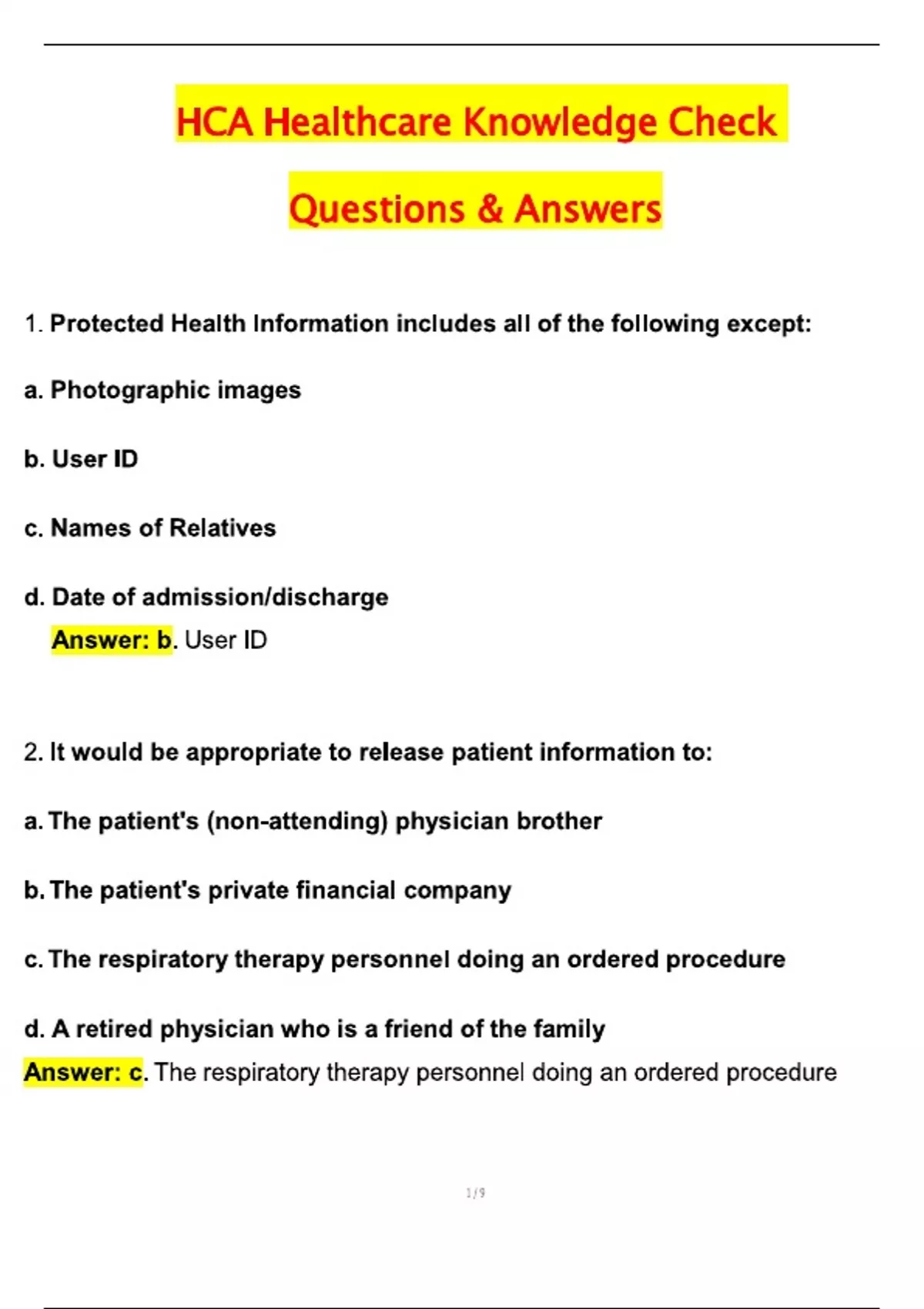 HCA Healthcare Knowledge Check 2025 Actual with Questions & Answers ...
