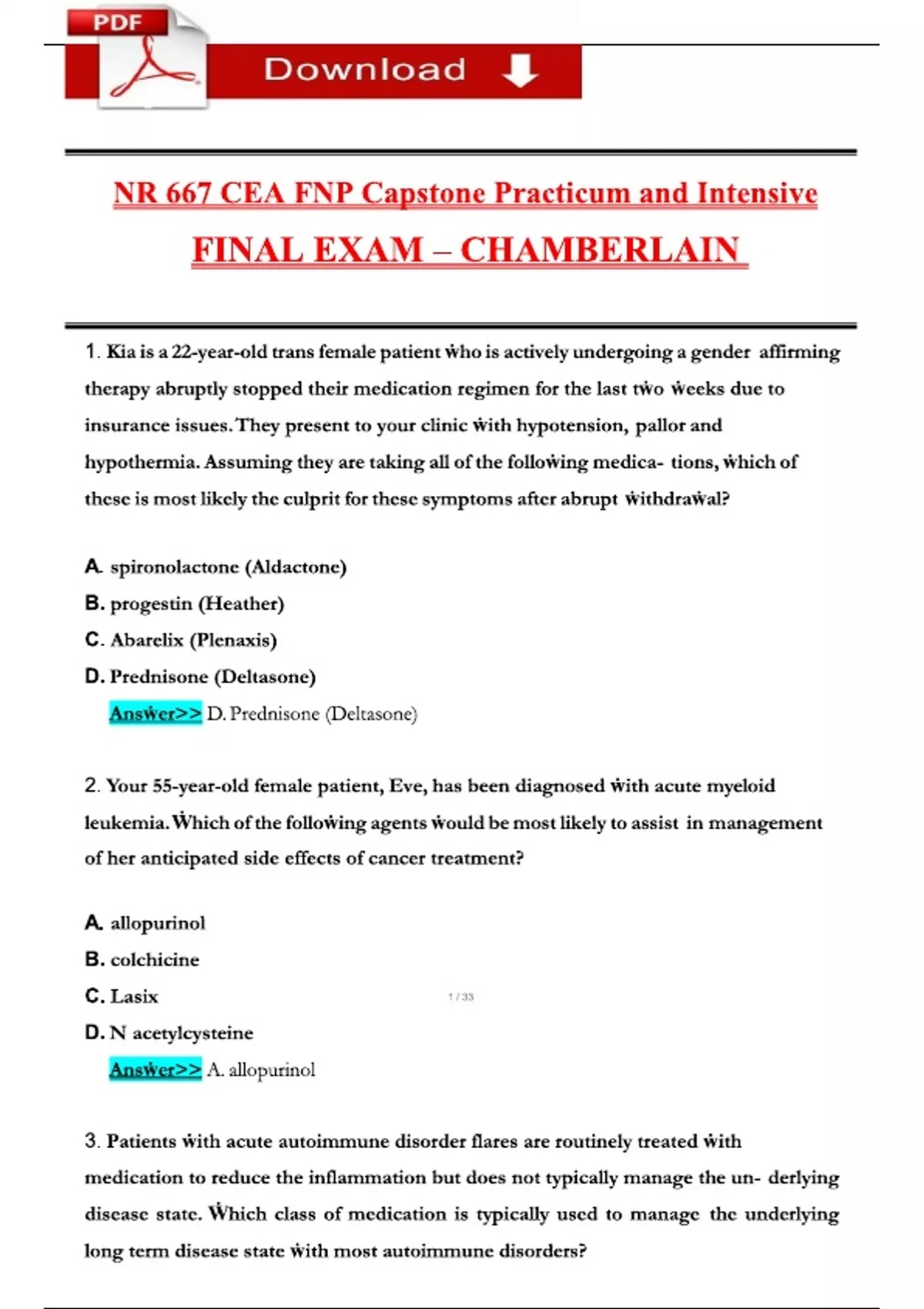 NR 667 CEA FNP Capstone Practicum and Intensive FINAL EXAM ...