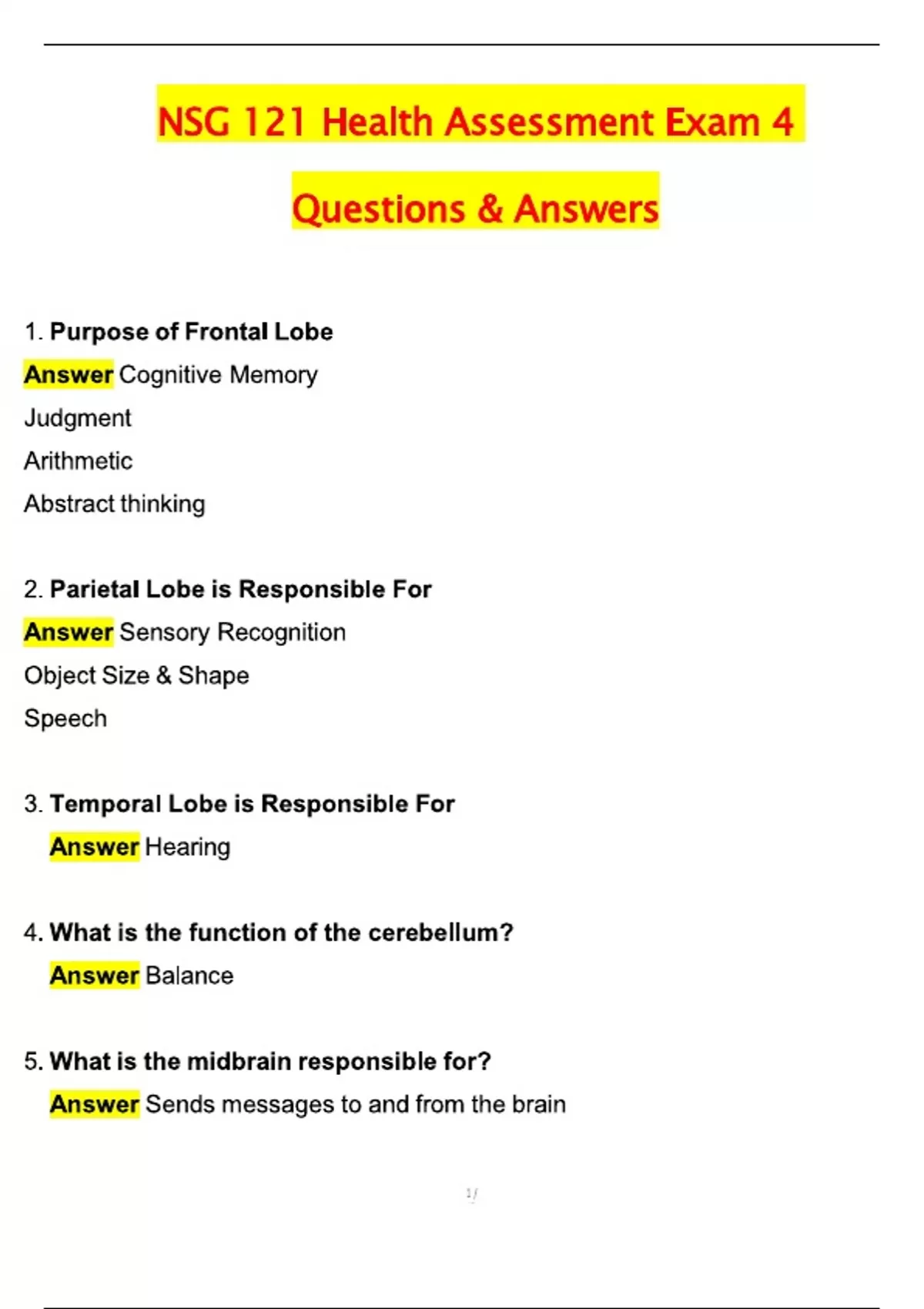 NSG121 / NSG 121 NSG 121 Health Assessment HESI Exam 4 2025 Actual with ...