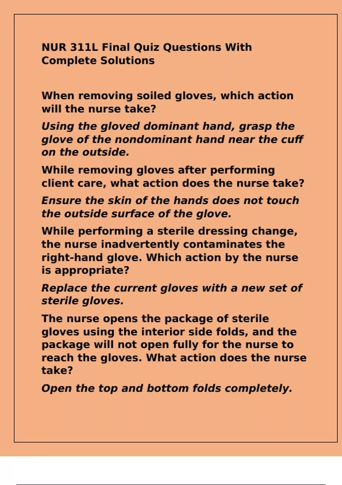 NUR 311L Final Quiz Questions With Complete Solutions - NUR 311L ...