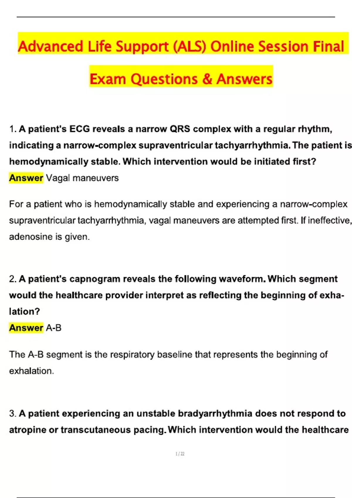 Advanced Life Support (ALSO) Online Session Final Exam 2025 Actual with ...