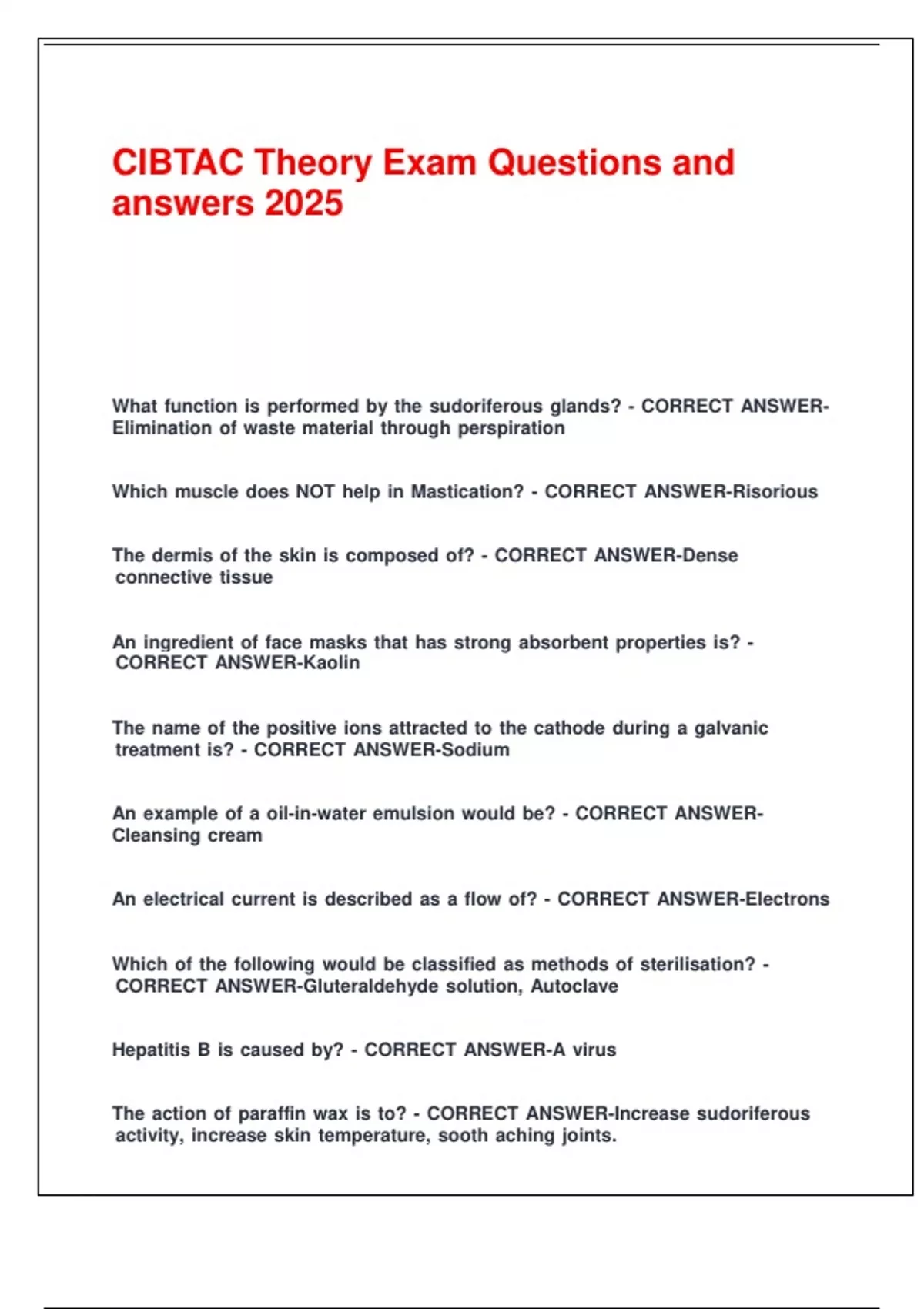 CIBTAC Theory Exam Questions and answers 2025 - Cibtac - Stuvia US