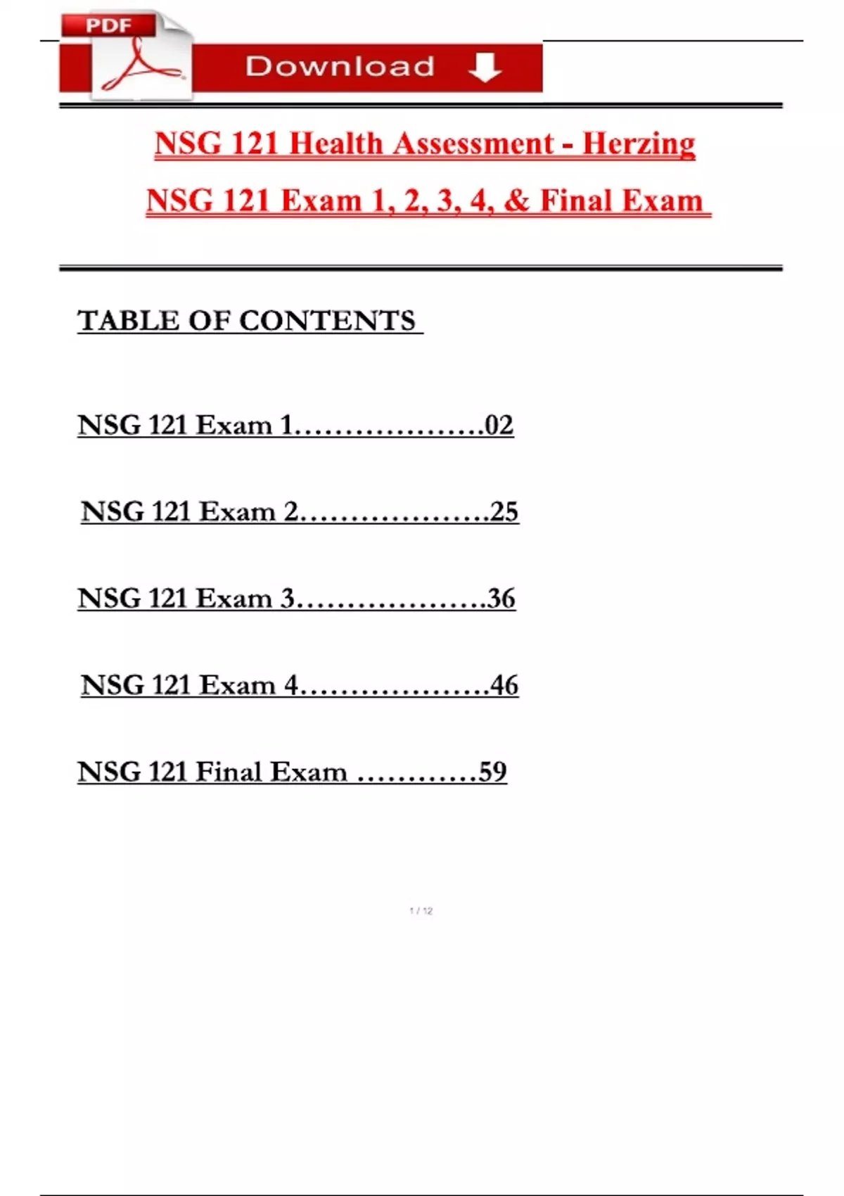 NSG 121 Health Assessment - Herzing NSG 121 Exam 1, 2, 3, 4, & Final ...