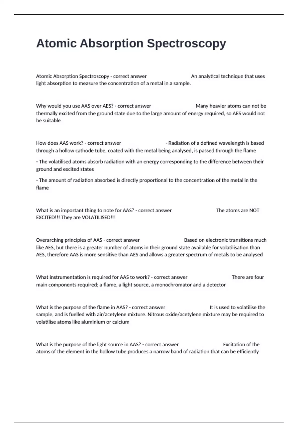 Atomic Absorption Spectroscopy Real Exam Questions With 100% Verified ...