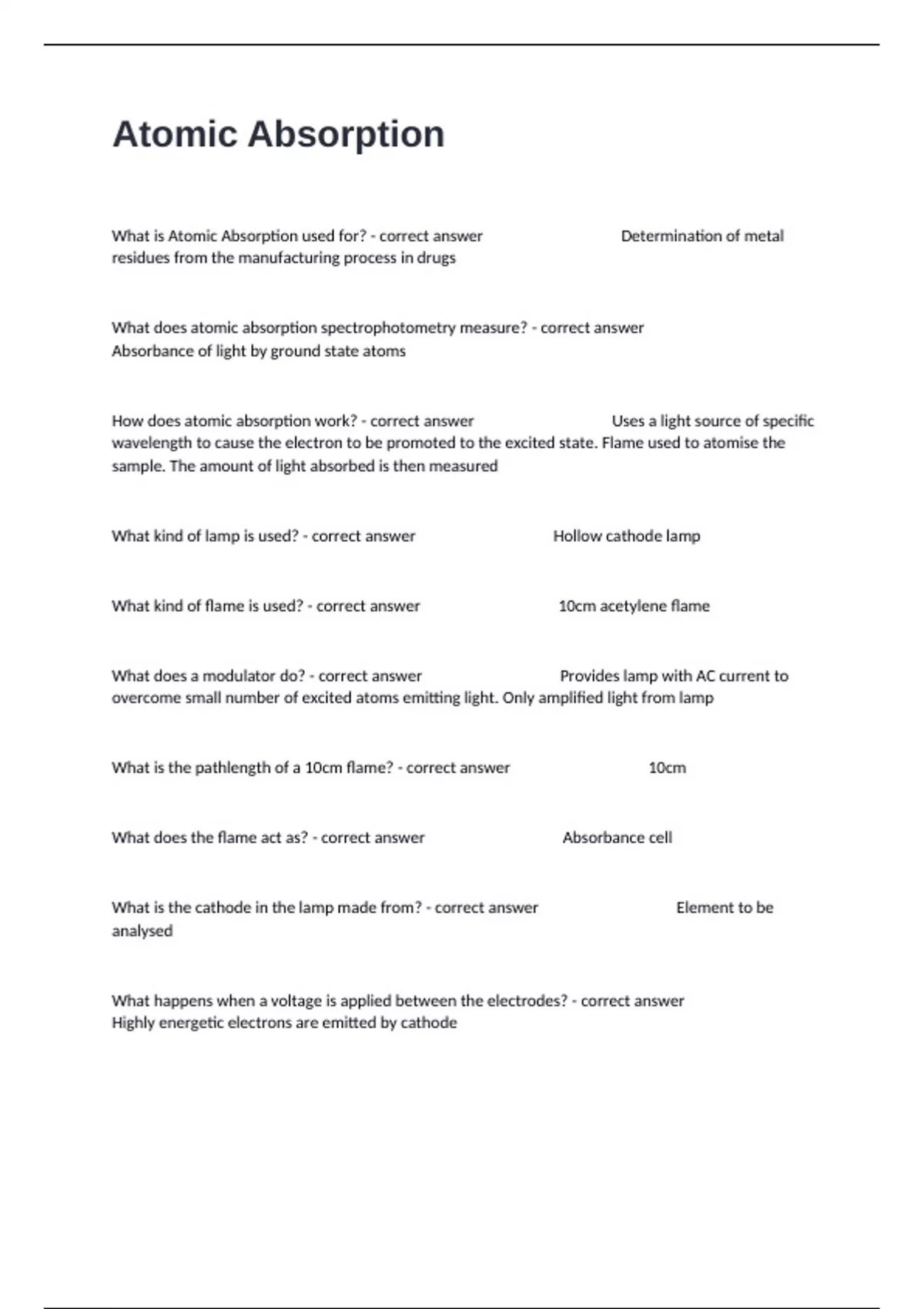 Atomic Absorption Practice Test Questions And Answers 100% Pass ...