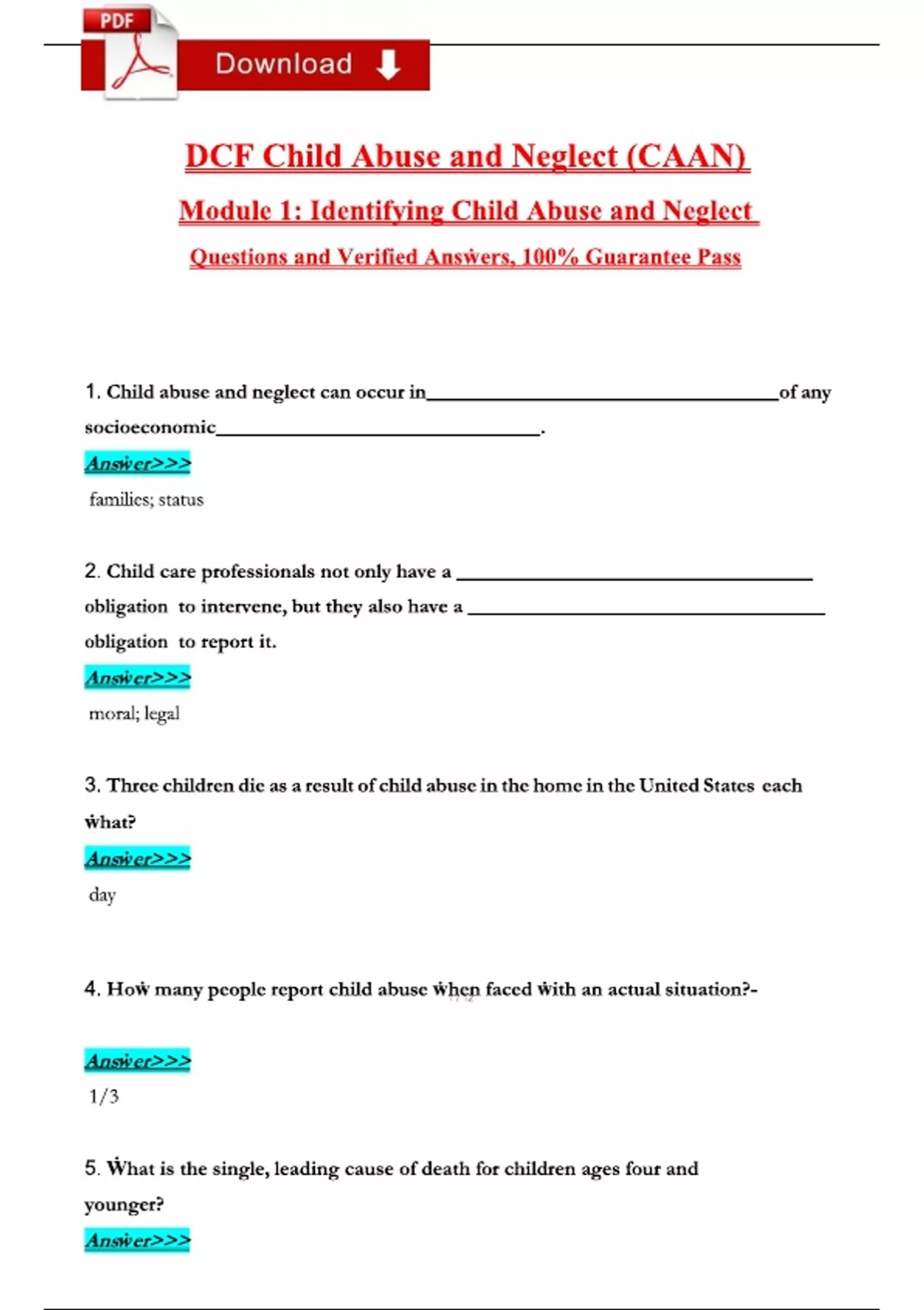 DCF Child Abuse and Neglect (CAAN) Module 1: Identifying Child Abuse ...