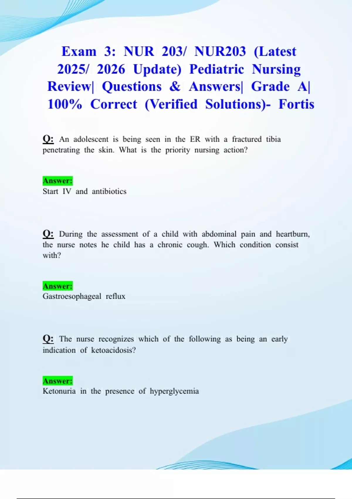 Exam 3: NUR 203/ NUR203 (Latest 2025/ 2026 Updates STUDY BUNDLE PACKAGE ...