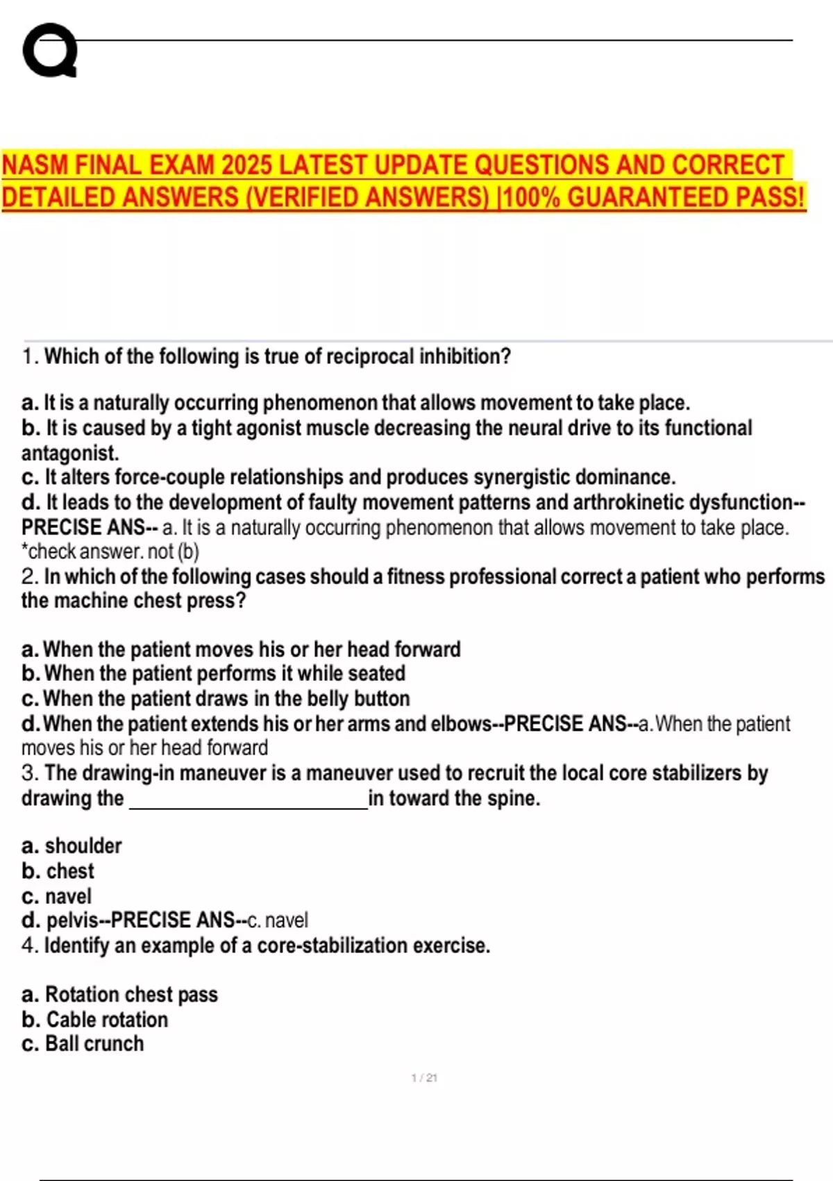 NASM FINAL EXAM 2025 LATEST UPDATE QUESTIONS AND CORRECT DETAILED ...