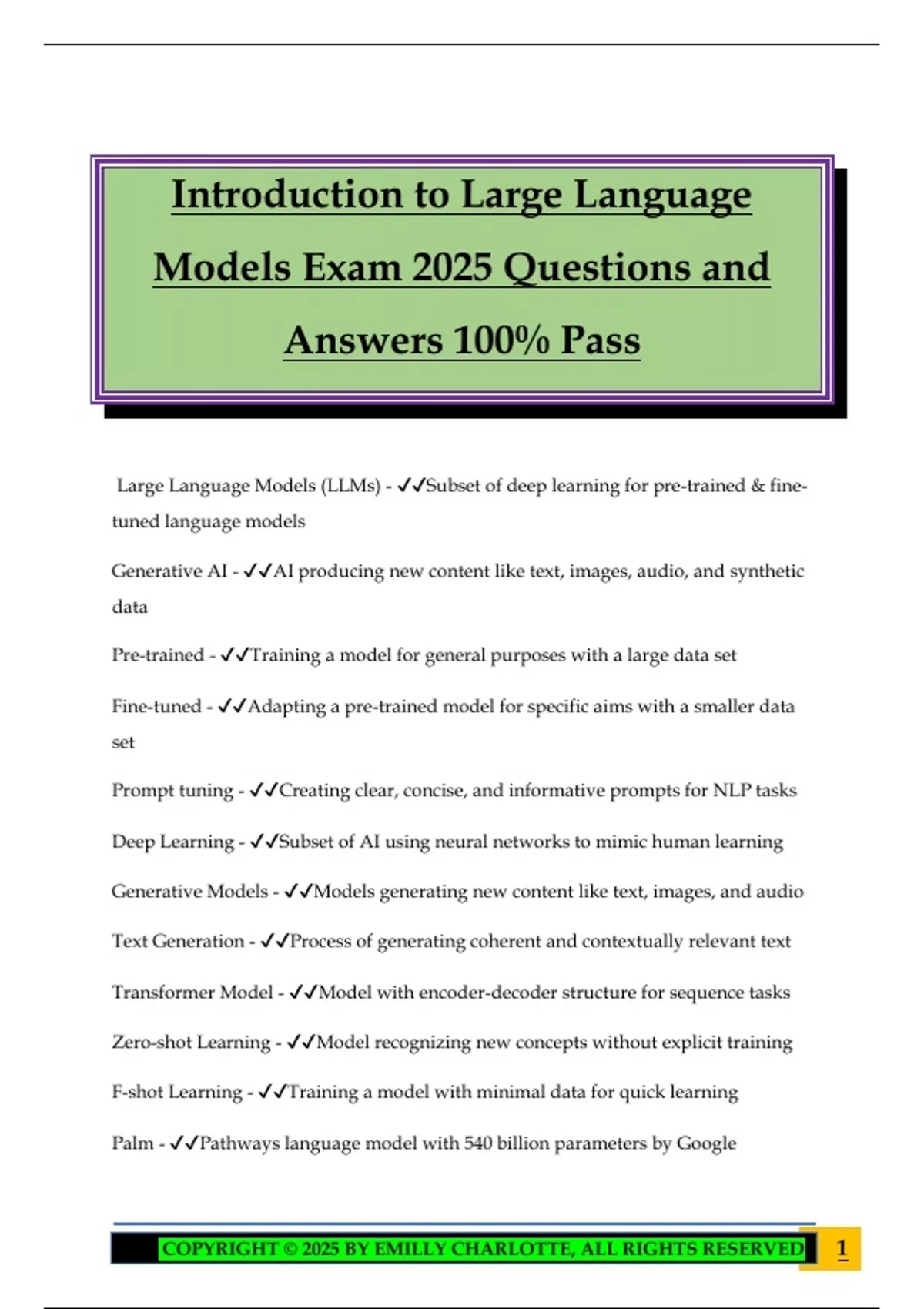 Introduction to Large Language Models Exam 2025 Questions and Answers 100% Pass - LLM - Stuvia US