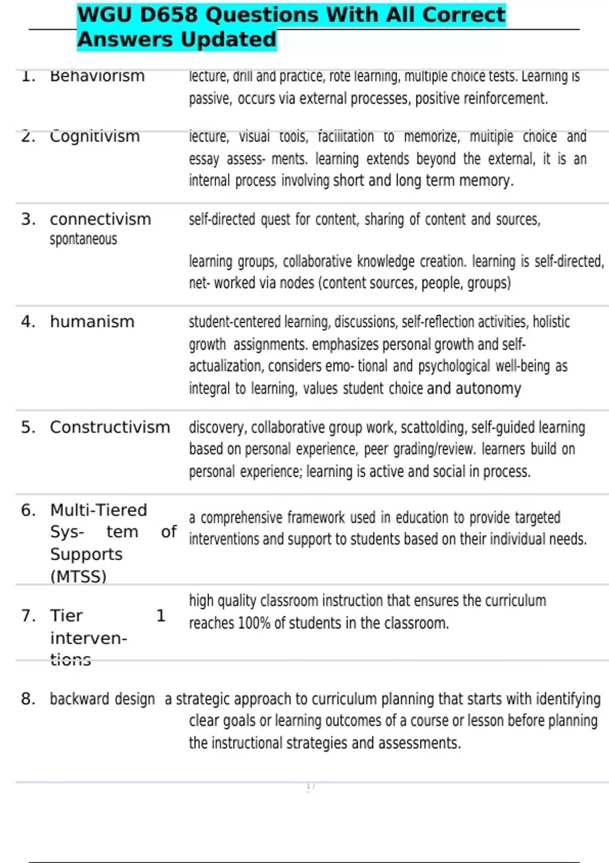 WGU D658 Questions With All Correct Answers Updated - WGU D658 - Stuvia US