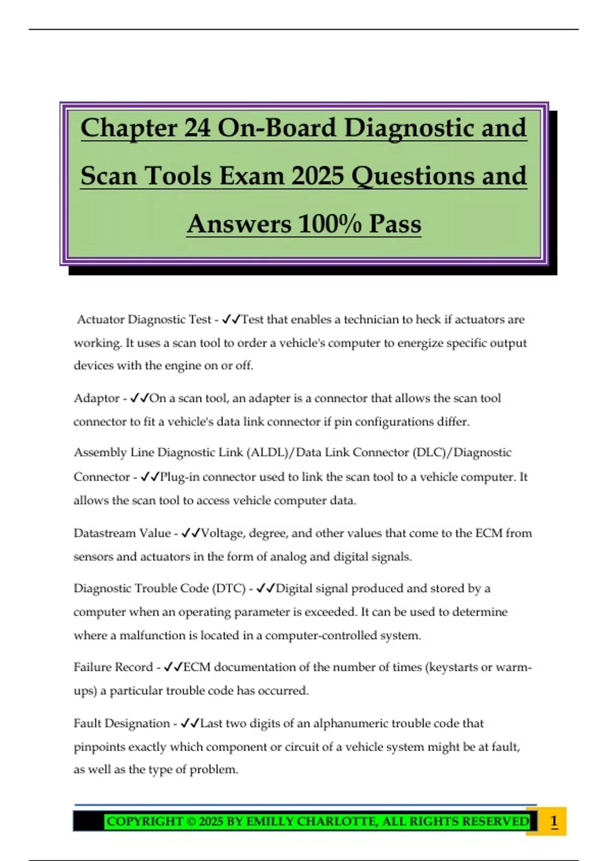 Chapter 24 On-Board Diagnostic and Scan Tools Exam 2025 Questions and ...