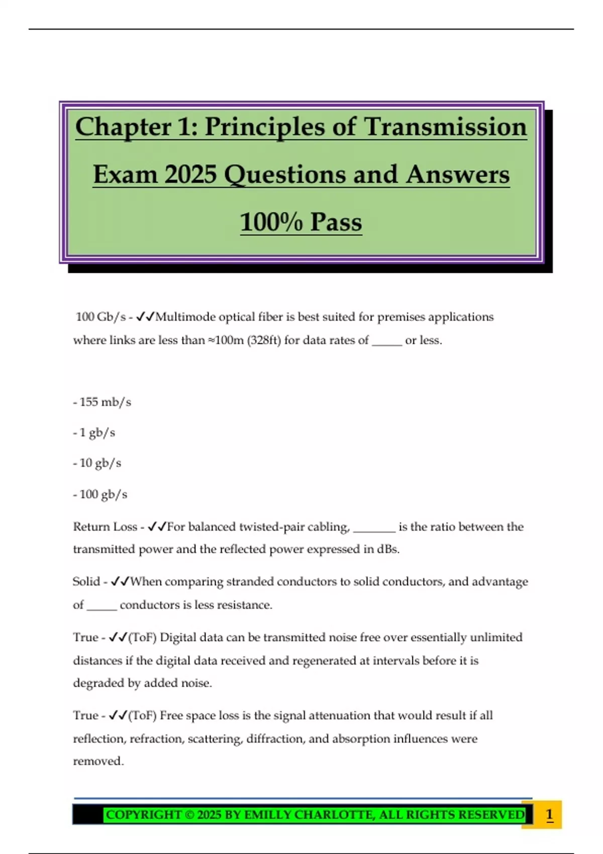 Chapter 1: Principles of Transmission Exam 2025 Questions and Answers ...