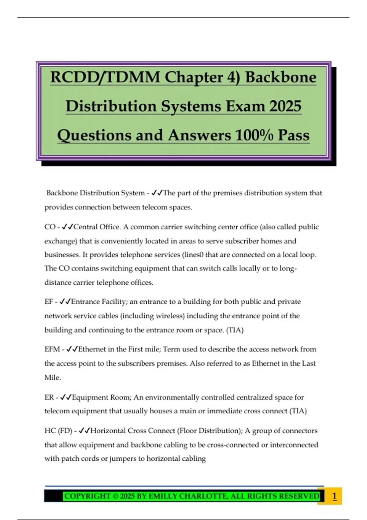 RCDD/TDMM Chapter 4) Backbone Distribution Systems Exam 2025 Questions ...