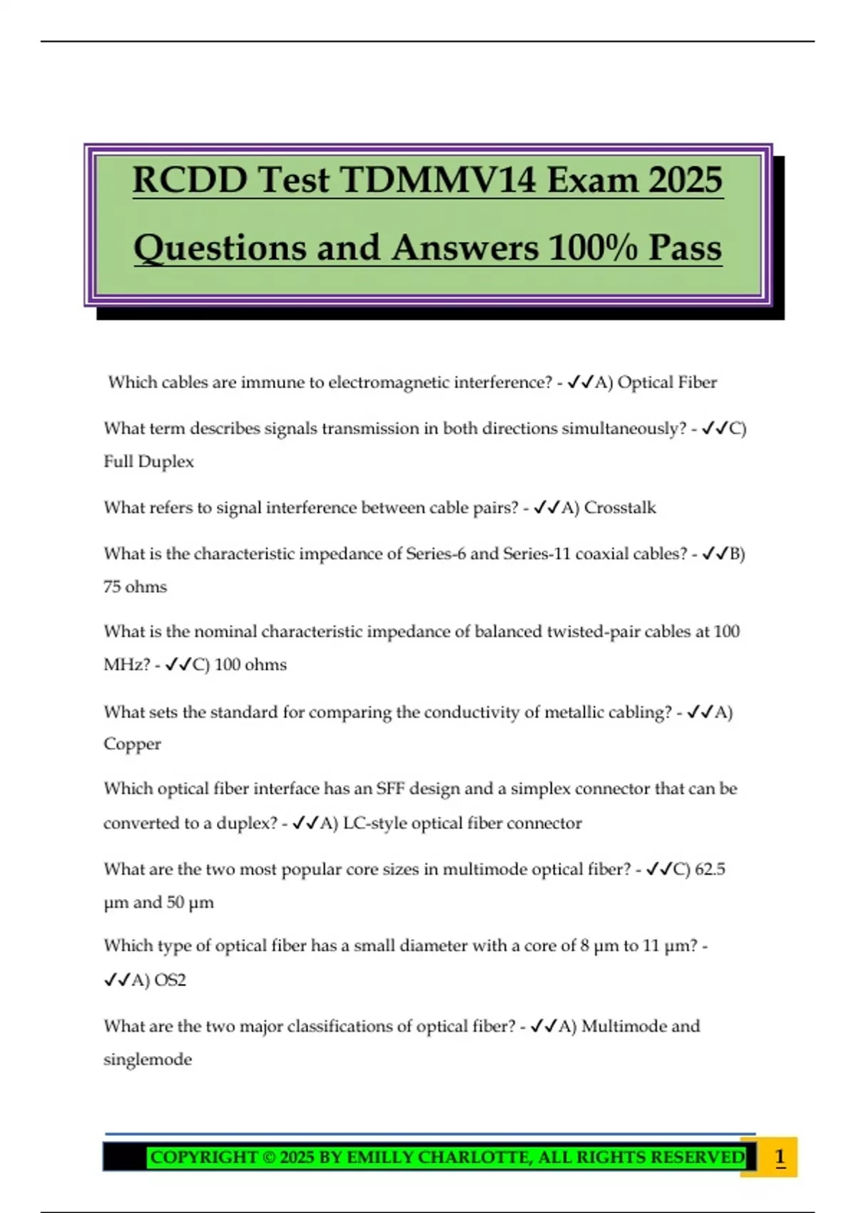 RCDD Test TDMMV14 Exam 2025 Questions and Answers 100% Pass - RCDD ...