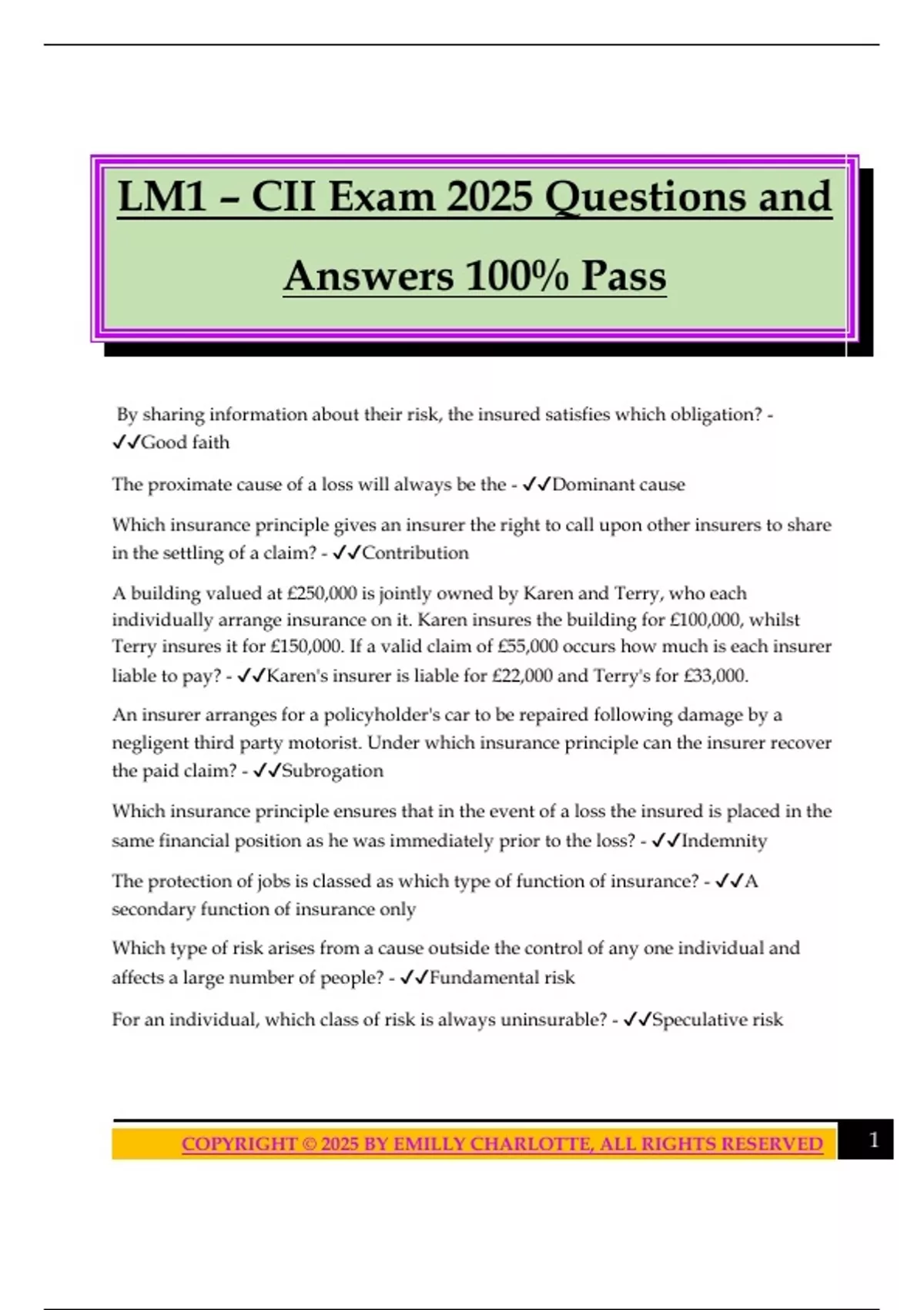 LM1 – CII Exam 2025 Questions and Answers 100% Pass - CII - Stuvia US