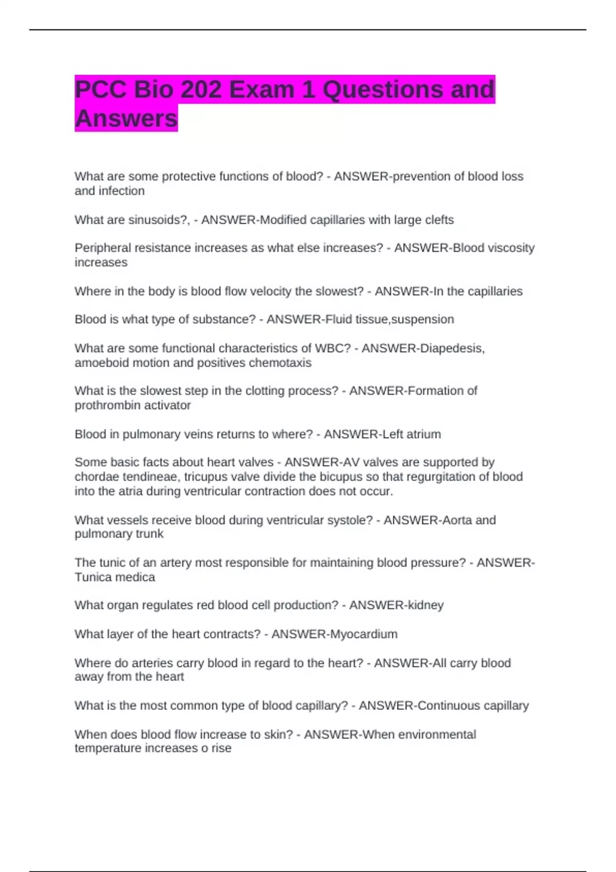 PCC Bio 202 Exam 1 Questions and Answers - Biology 202 - Stuvia US