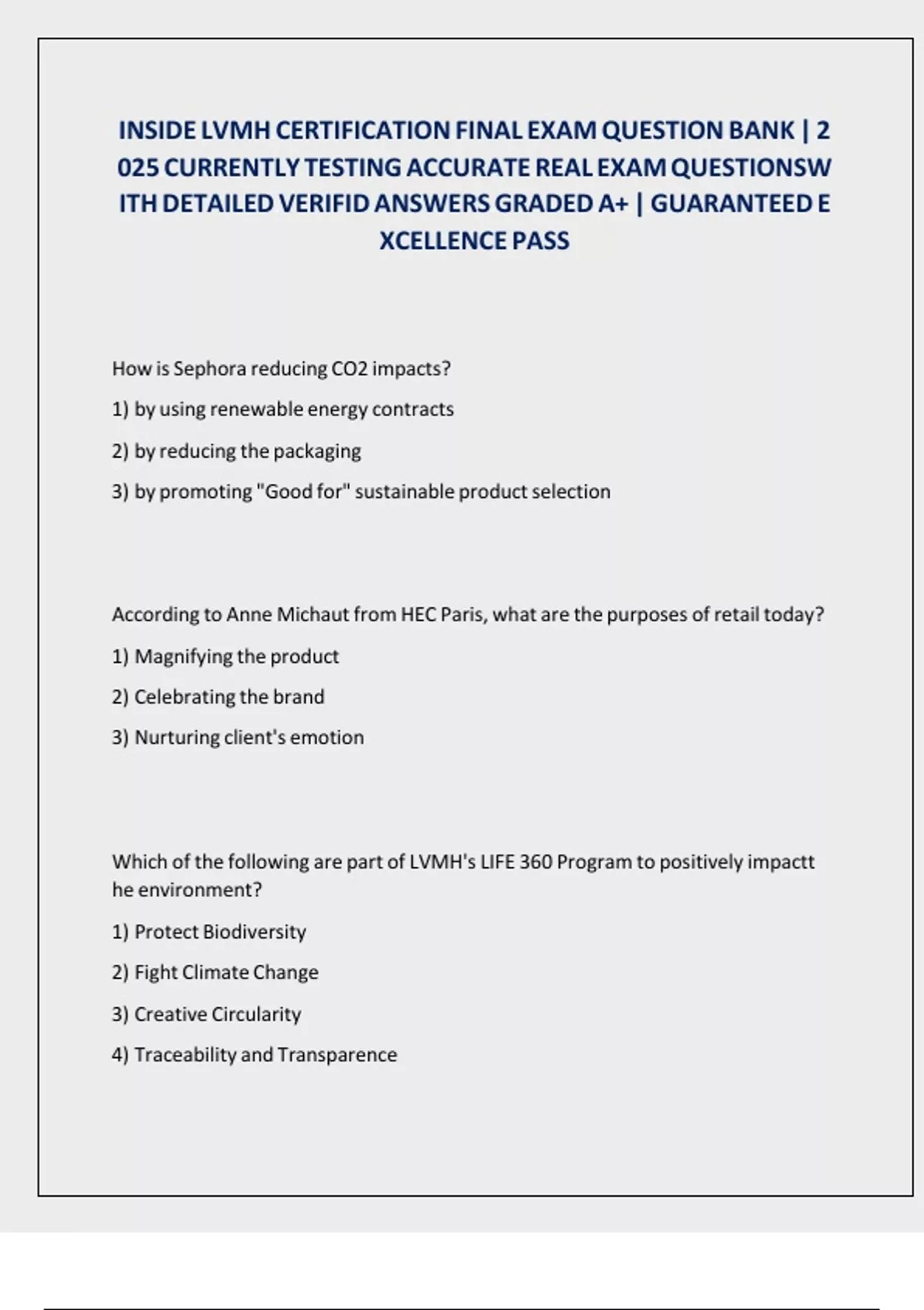 Inside lvmh certification final exam question bank - Inside lvmh certification - Stuvia US