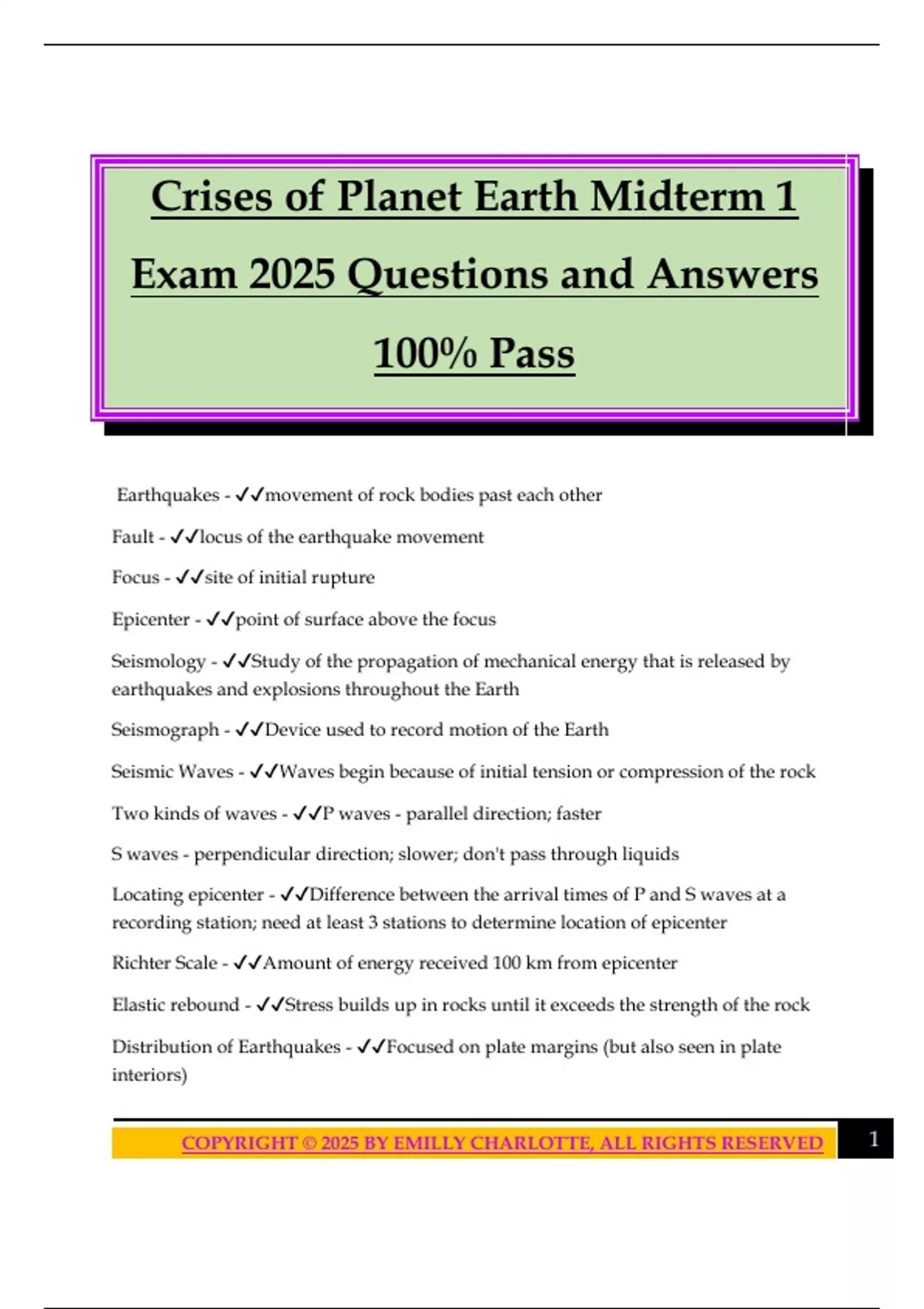 Crises of Planet Earth Midterm 1 Exam 2025 Questions and Answers 100% Pass - CAS EE 105 - Stuvia US