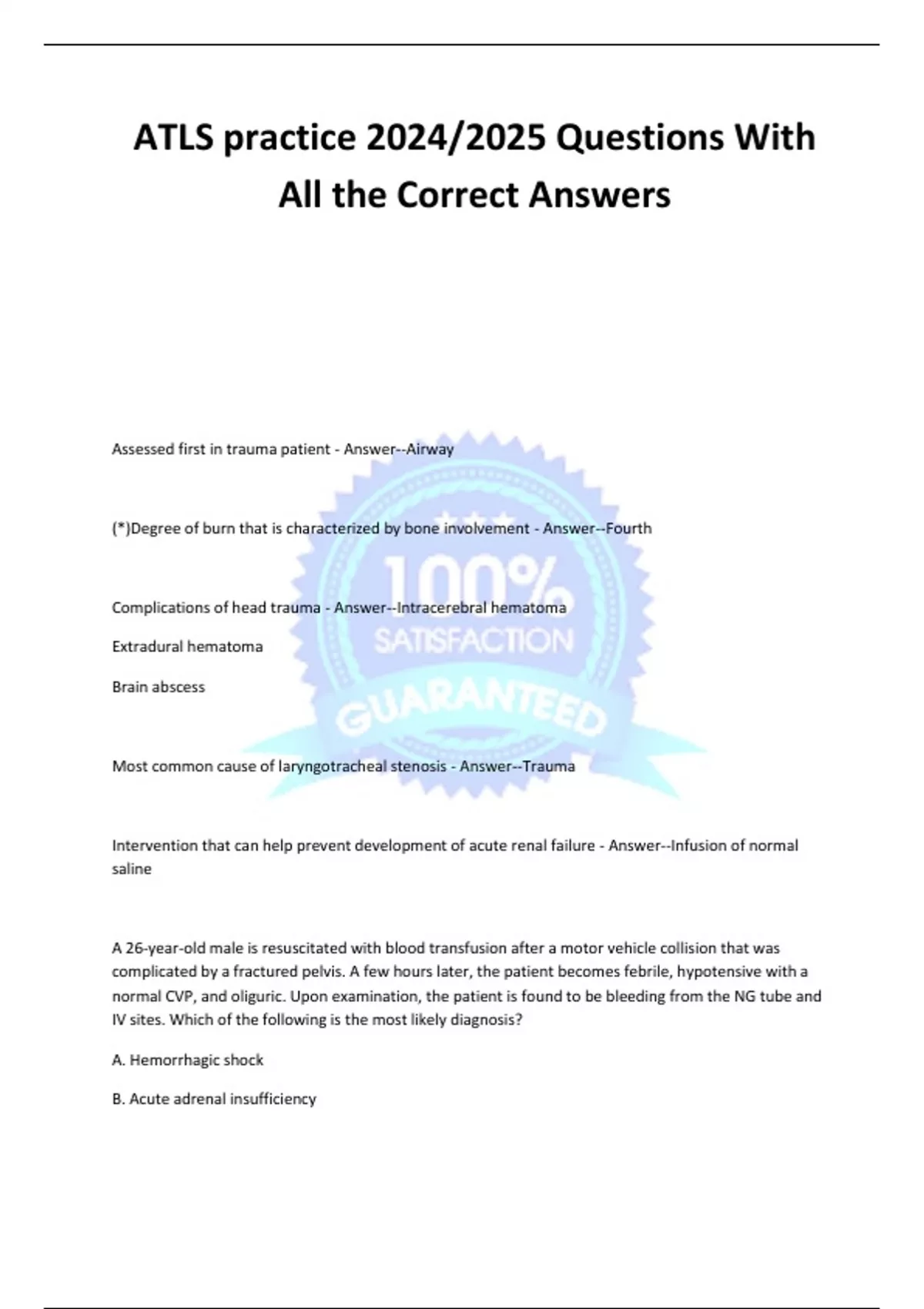 ATLS practice 2024/2025 Questions With All the Correct Answers - EPA ...
