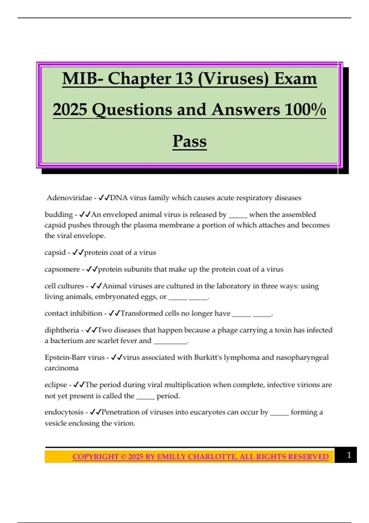 MIB- Chapter 13 (Viruses) Exam 2025 Questions and Answers 100% Pass ...