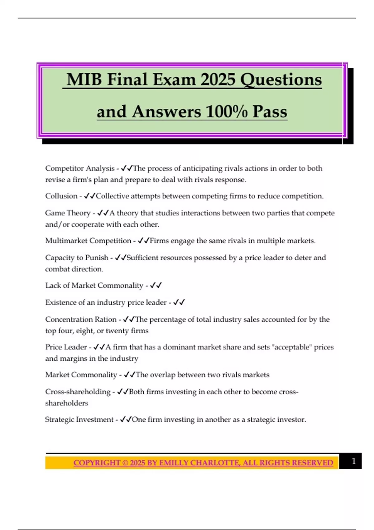 MIB Final Exam 2025 Questions and Answers 100% Pass - MIB - Stuvia US