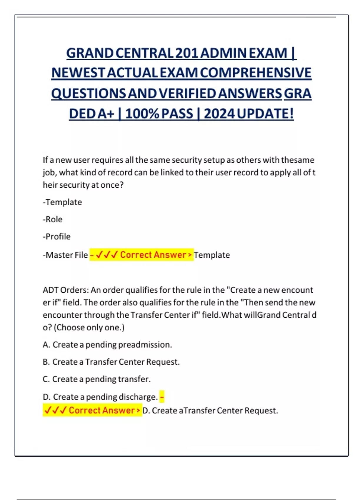Grand Central 201 Admin (100% Correct Answers) - Grand Central - Stuvia US