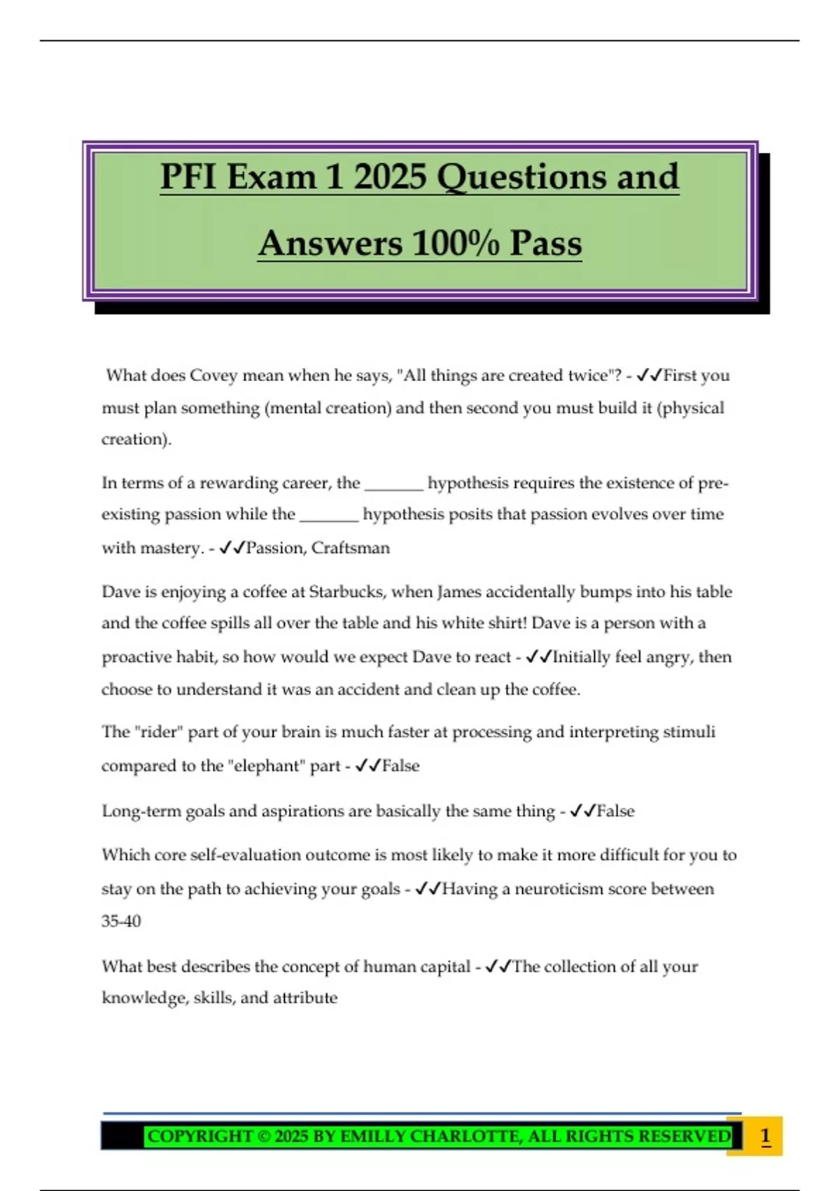 PFI Exam 1 2025 Questions and Answers 100% Pass - PFI - Stuvia US