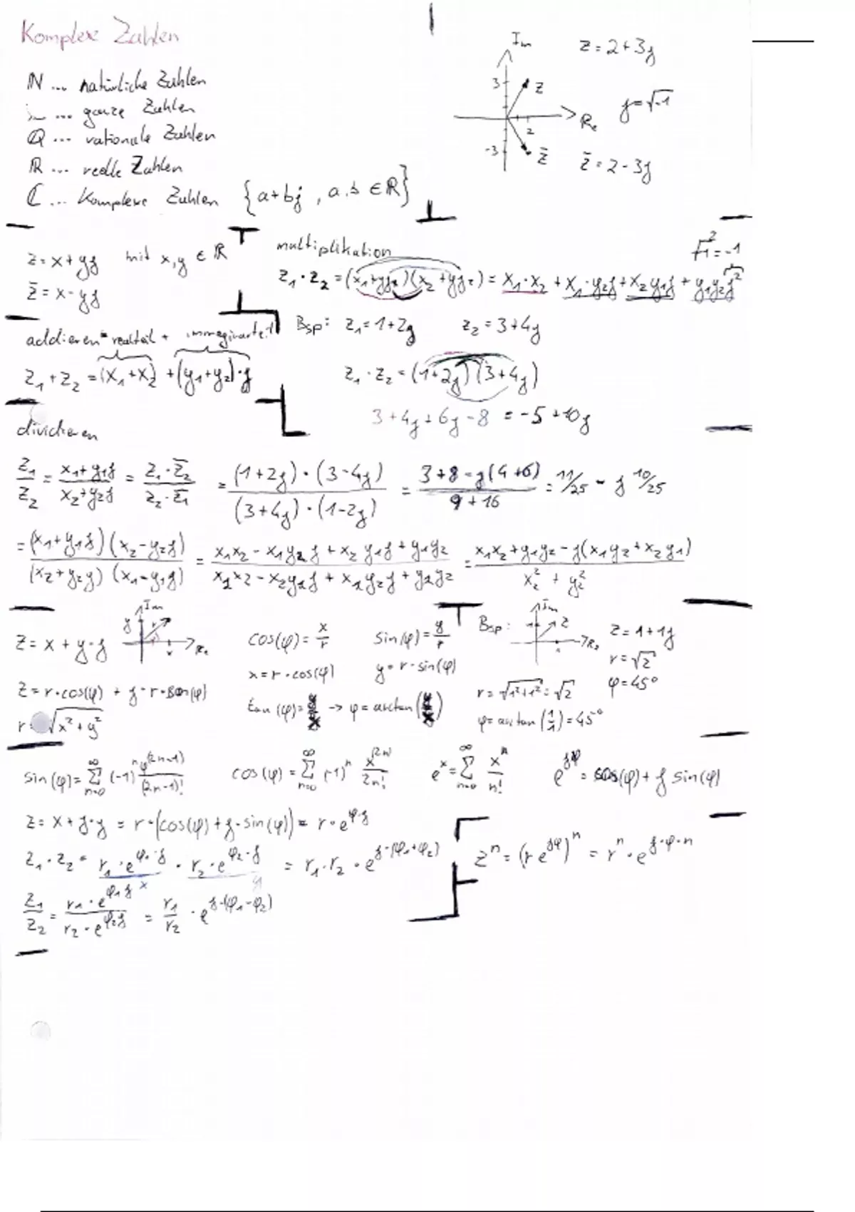 Komplexe Zahlen Zusammenfassung inkl. Beispiele - Mathe ...